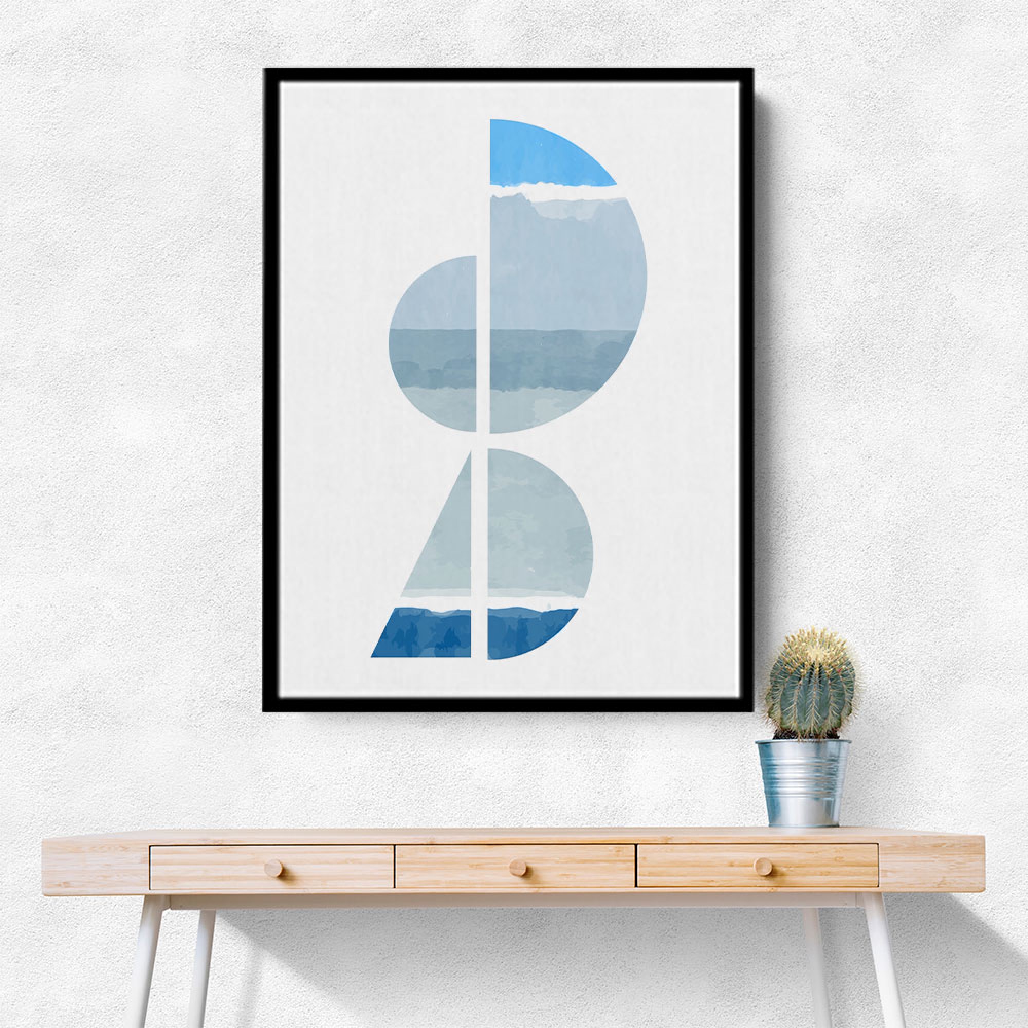 Abstract Shapes In Blue and Grey Wall Art