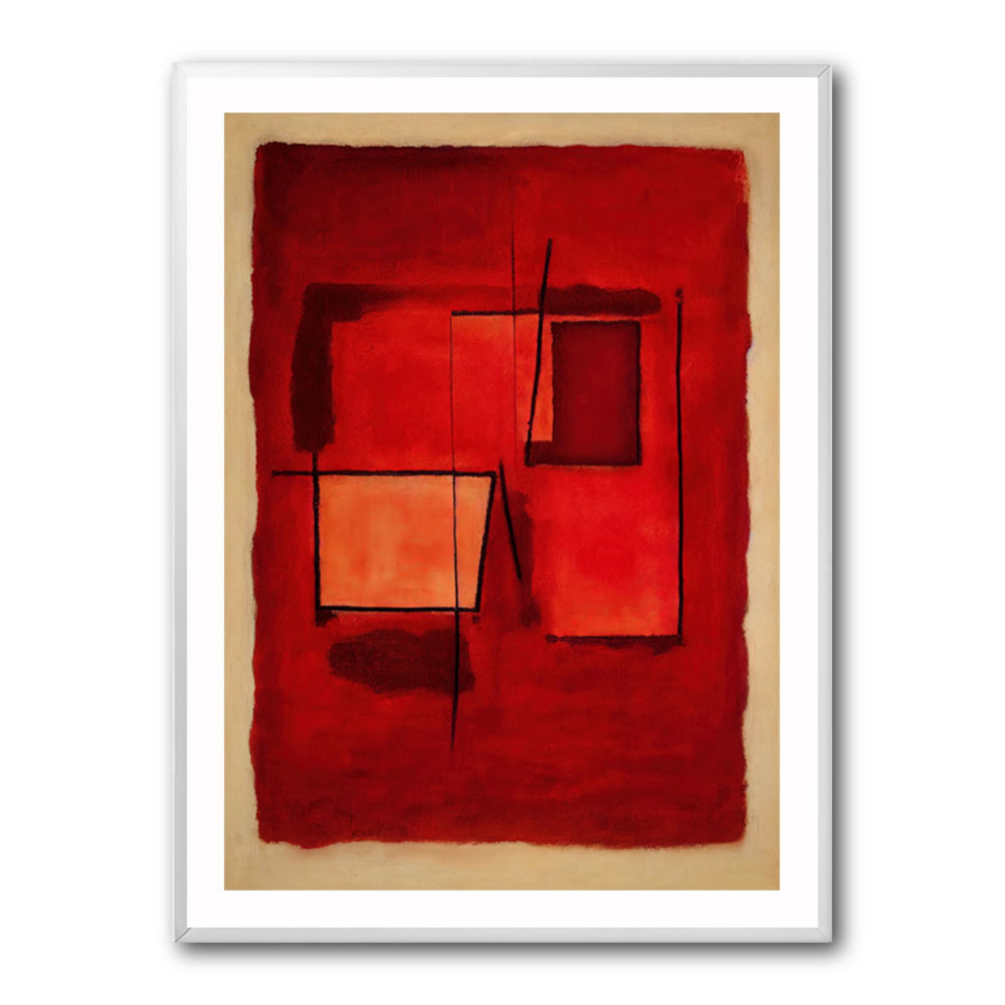 Red Abstract Squares In Rothko Style Wall Art
