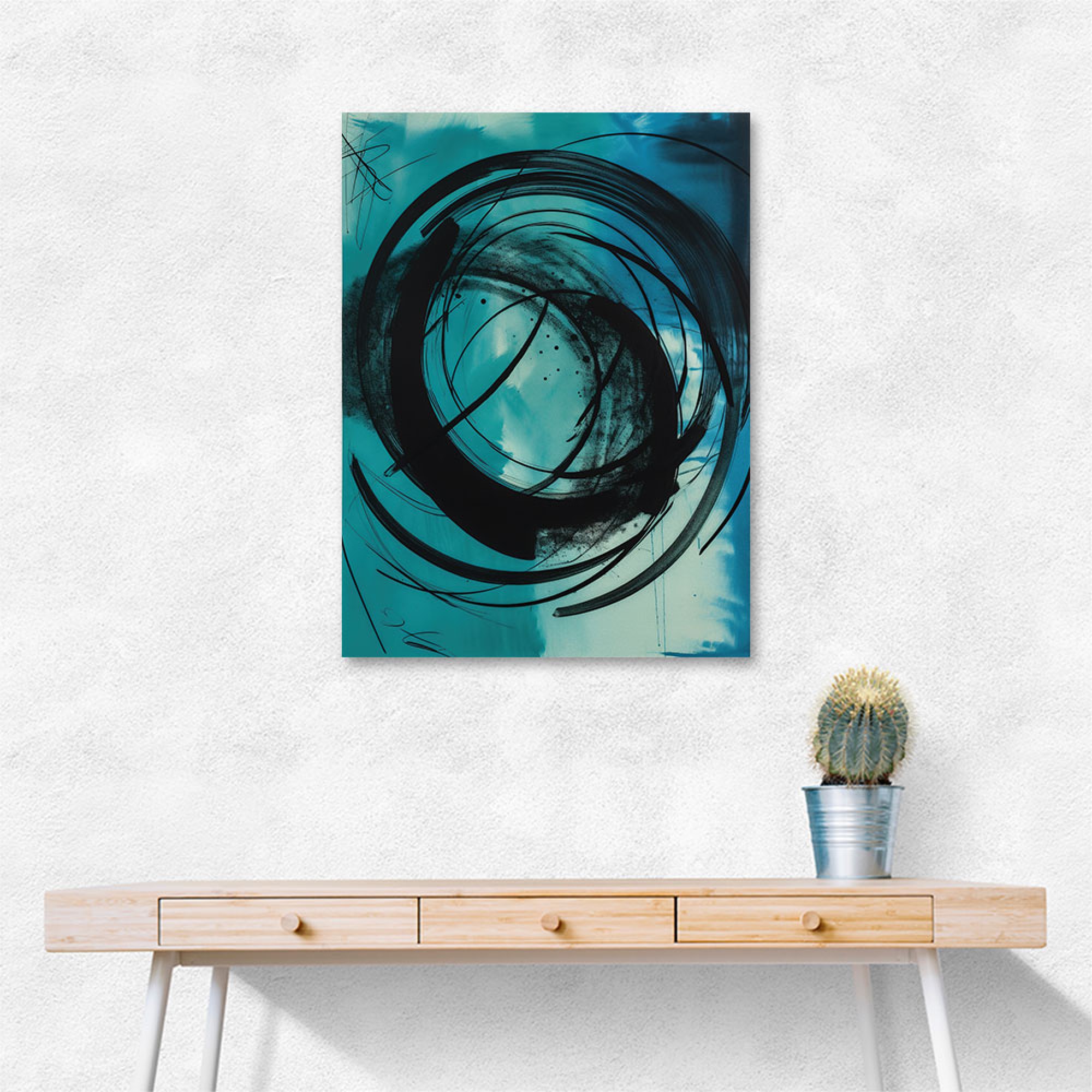 Circles Abstract In Blue Wall Art