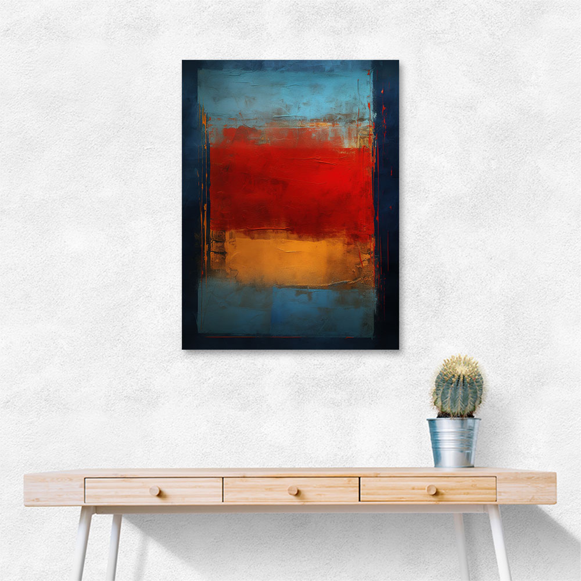 Blue, Red and Orange Rectangles Abstract In Rothko Style Wall Art