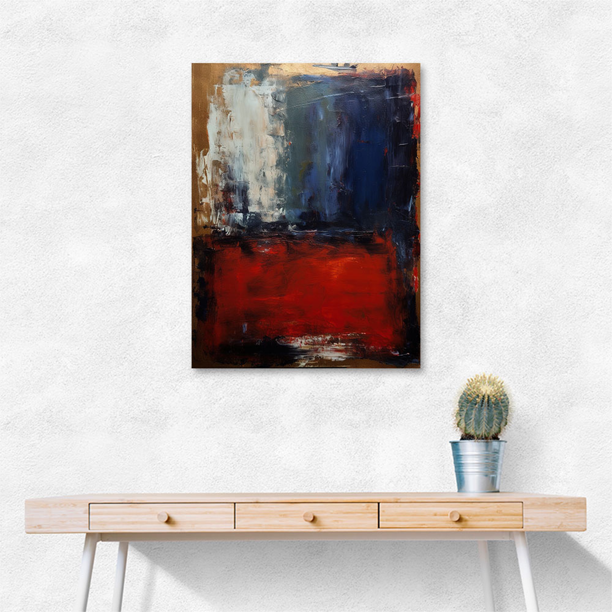 Blue & Red Abstract Squares In Rothko Style Wall Art