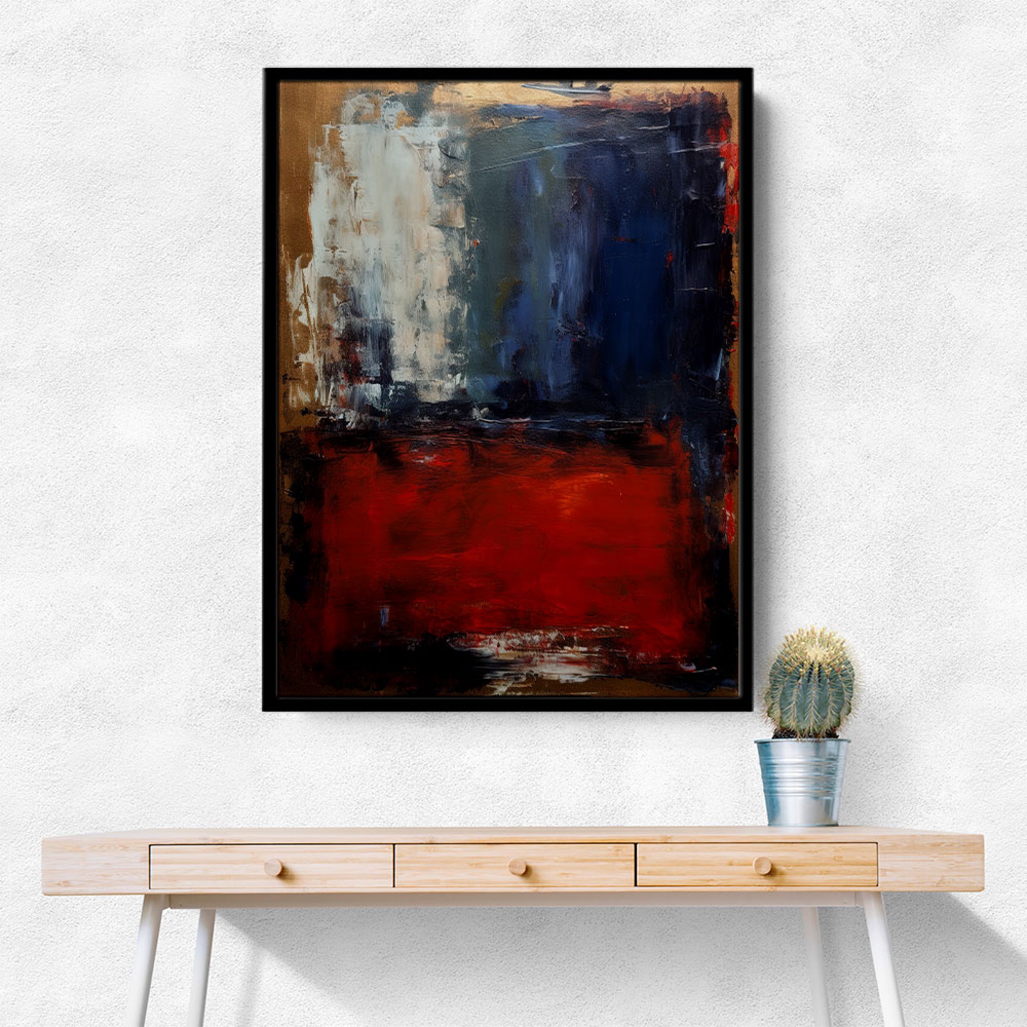 Blue & Red Abstract Squares In Rothko Style Wall Art