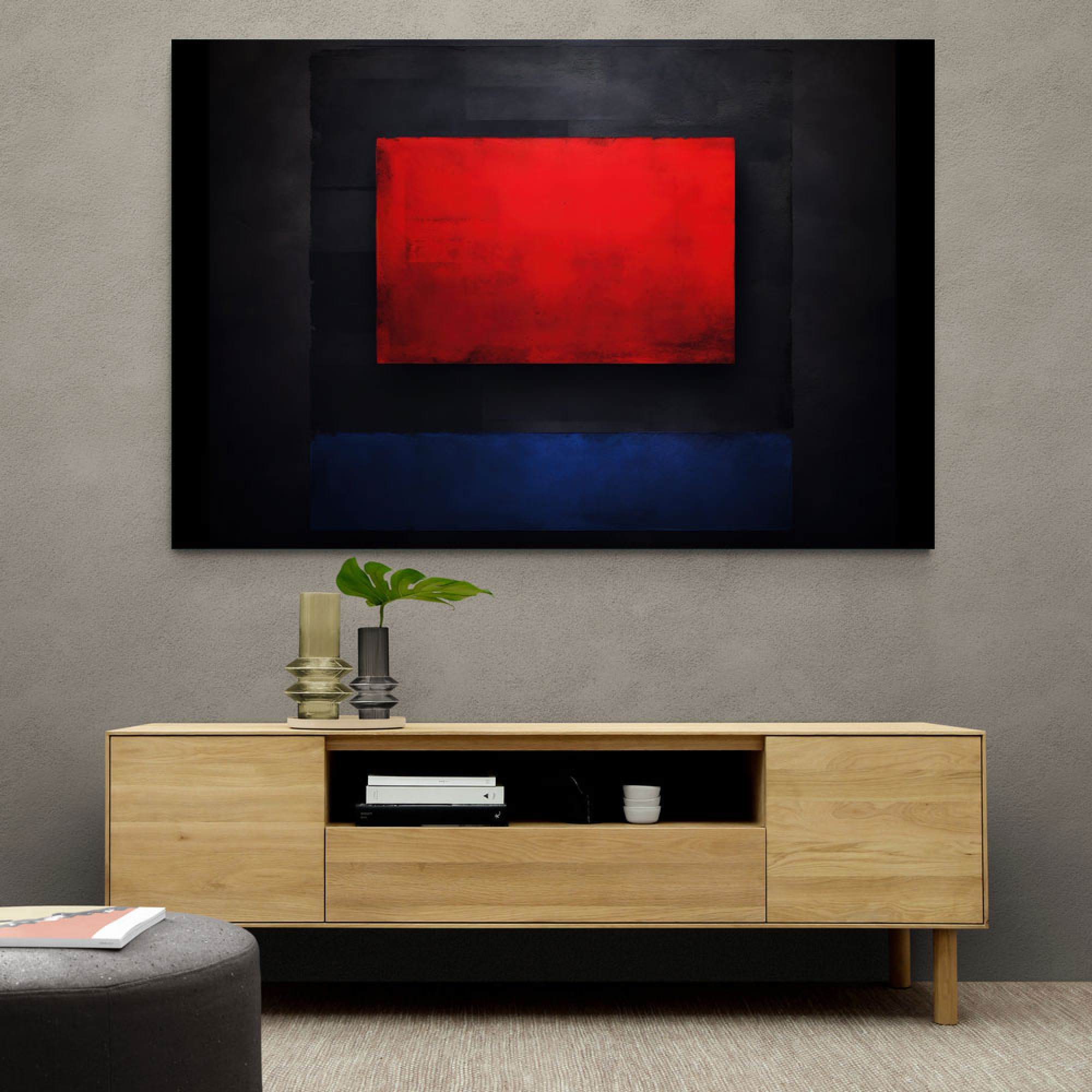 Black & Red, Blue Abstract Squares In Rothko Style Wall Art
