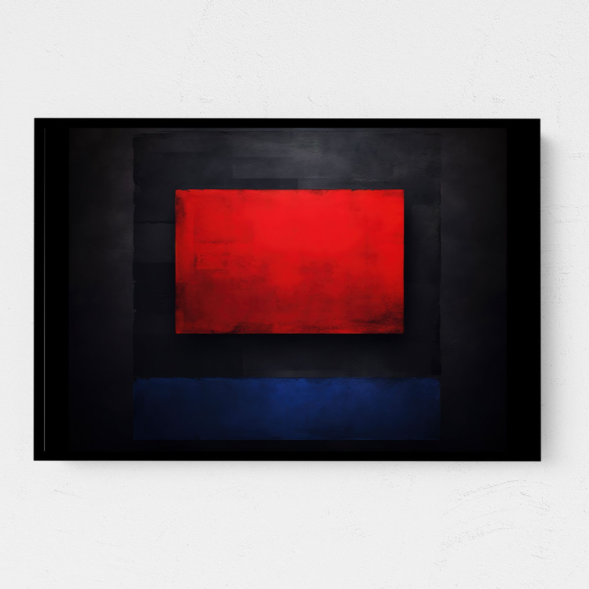 Black & Red, Blue Abstract Squares In Rothko Style Wall Art