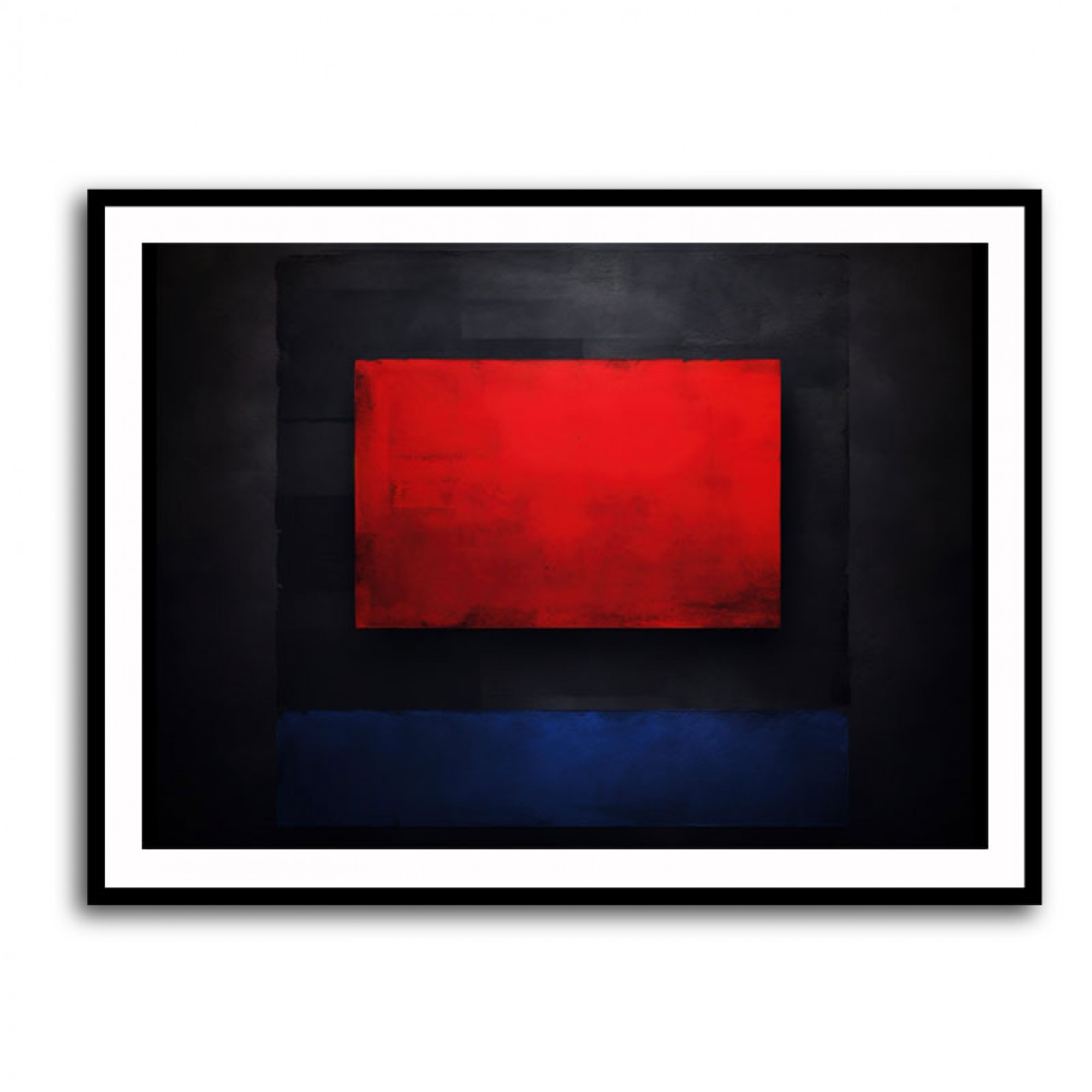 Black & Red, Blue Abstract Squares In Rothko Style Wall Art