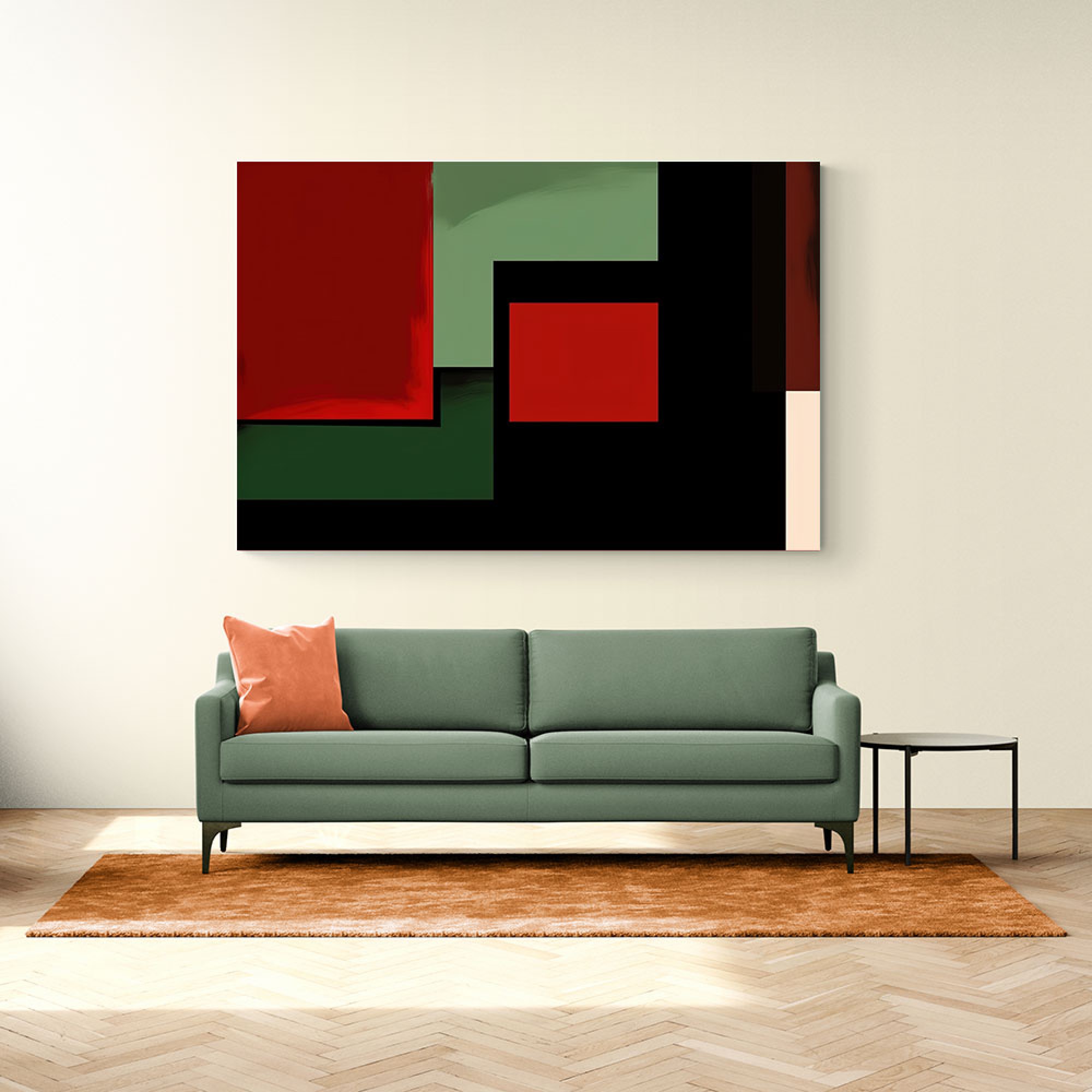 Black & Red, Green Abstract Squares In Rothko Style Wall Art