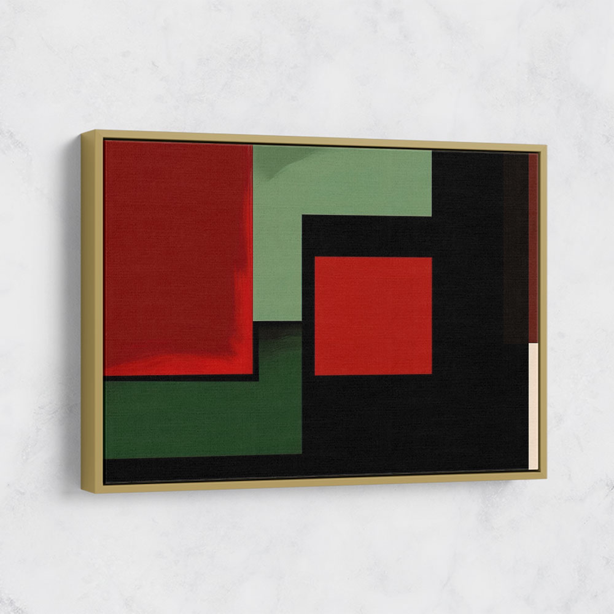 Black & Red, Green Abstract Squares In Rothko Style Wall Art