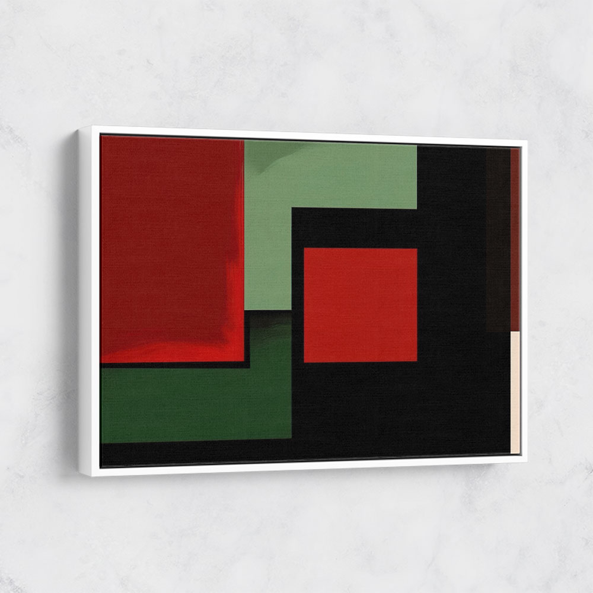 Black & Red, Green Abstract Squares In Rothko Style Wall Art