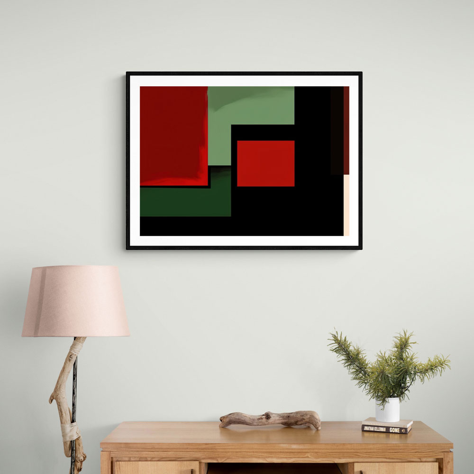 Black & Red, Green Abstract Squares In Rothko Style Wall Art