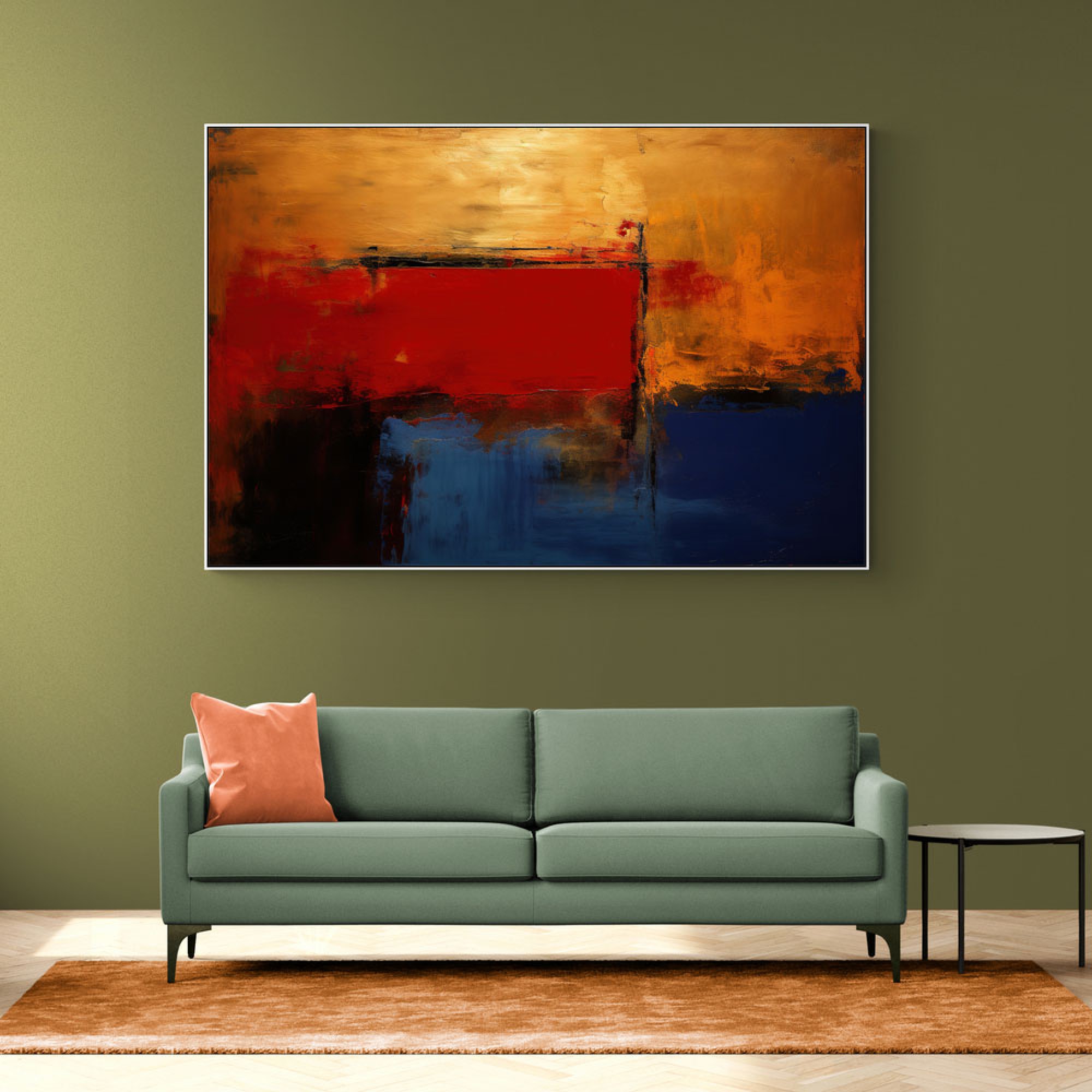 Blue, Gold & Red Abstract Squares In Rothko Style Wall Art