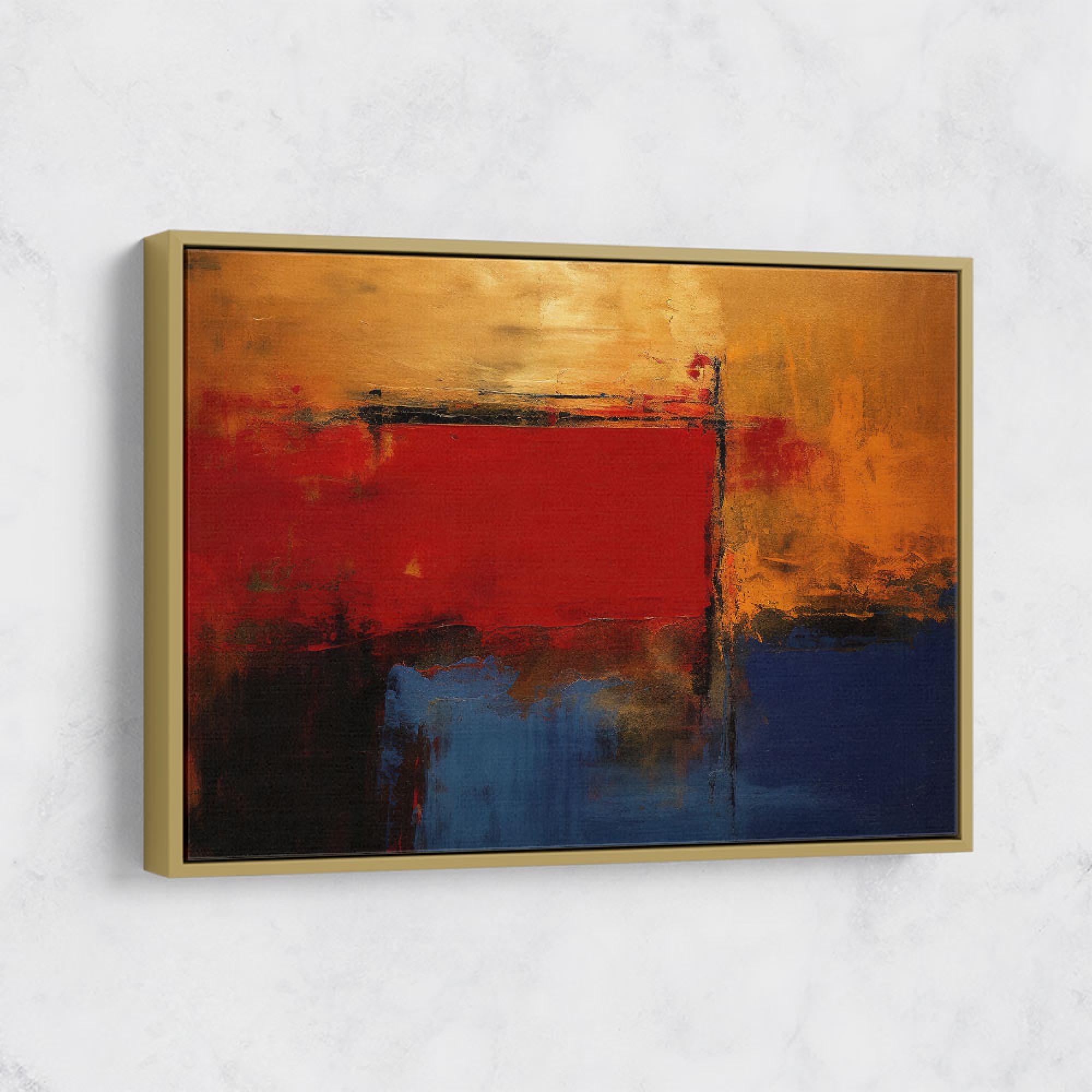 Blue, Gold & Red Abstract Squares In Rothko Style Wall Art