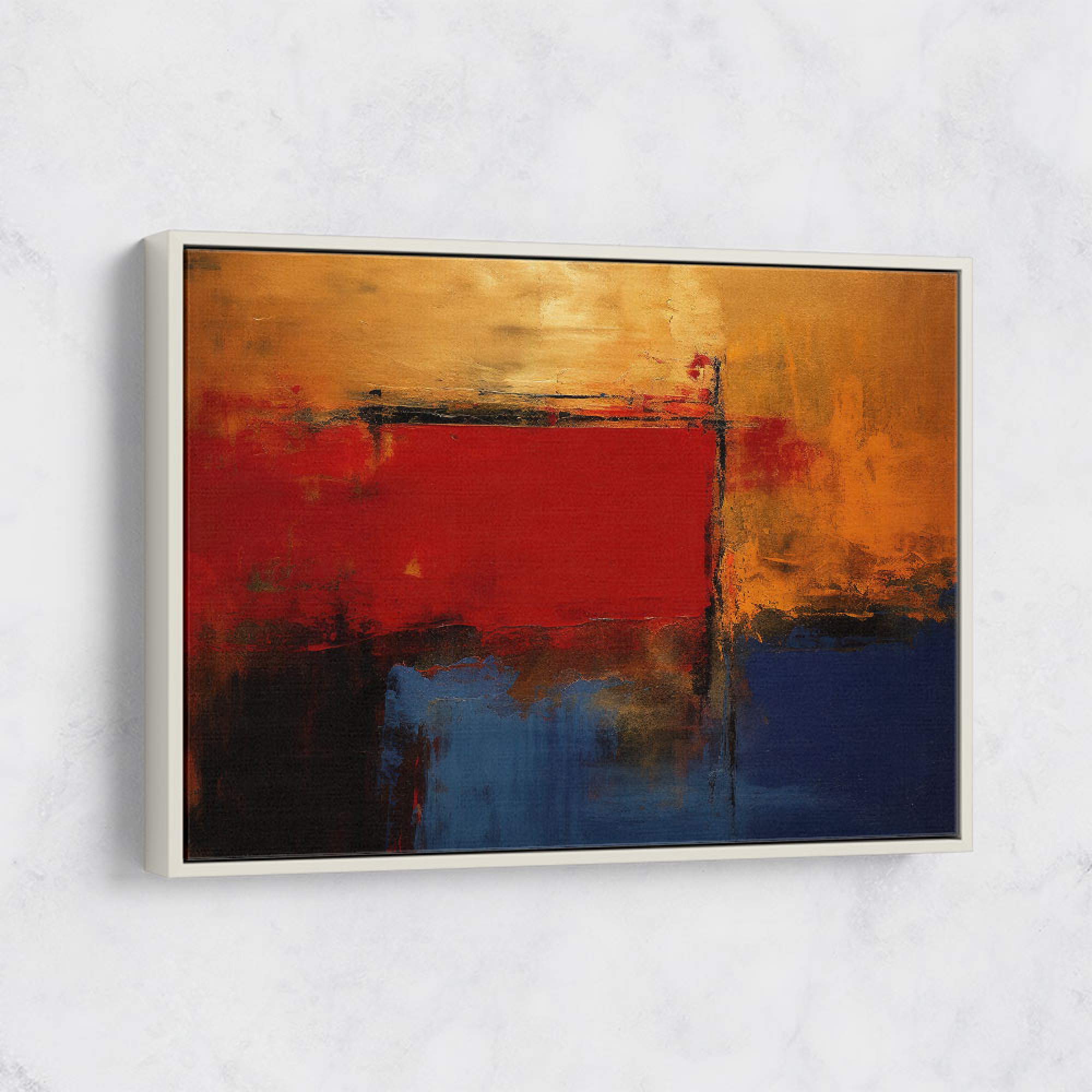 Blue, Gold & Red Abstract Squares In Rothko Style Wall Art