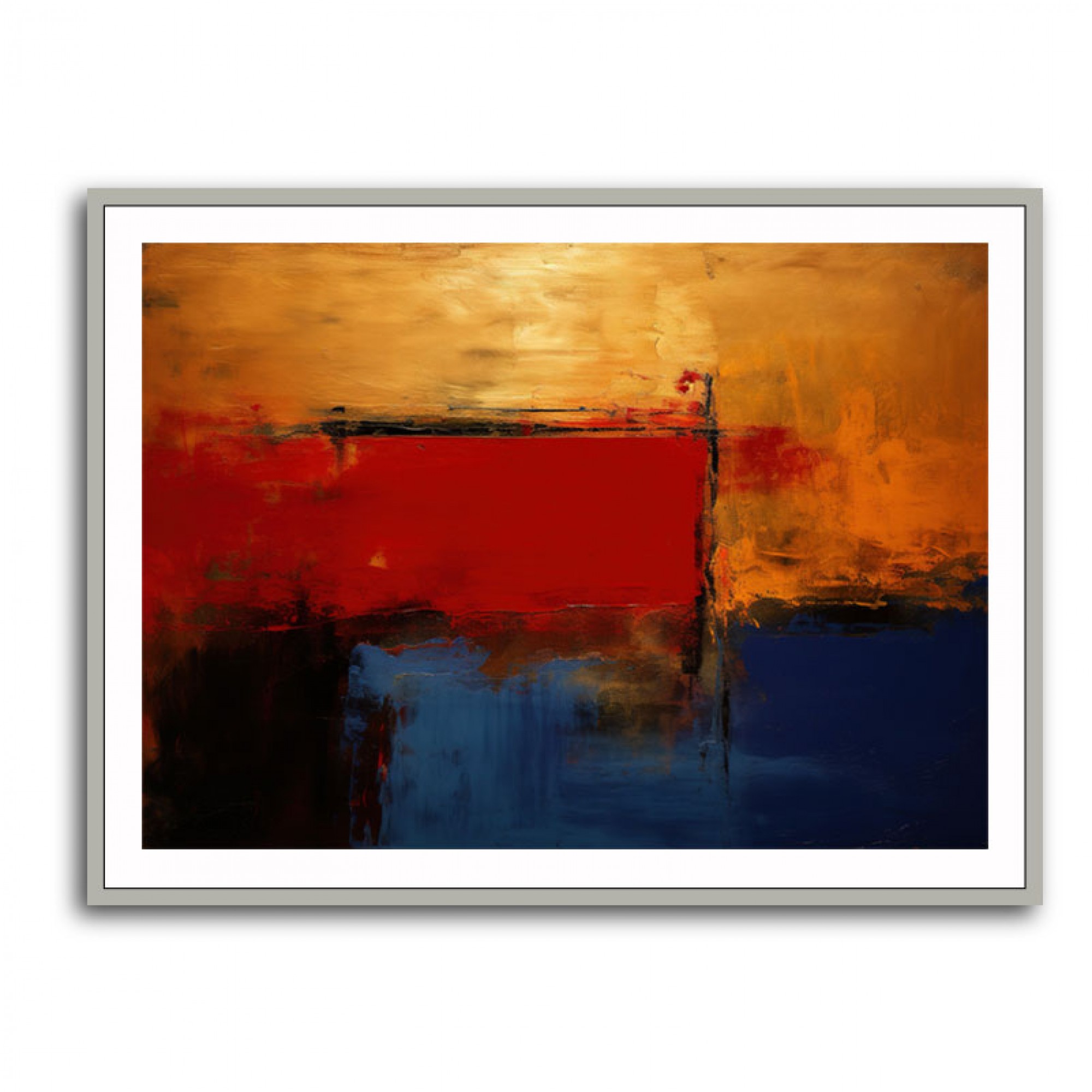 Blue, Gold & Red Abstract Squares In Rothko Style Wall Art