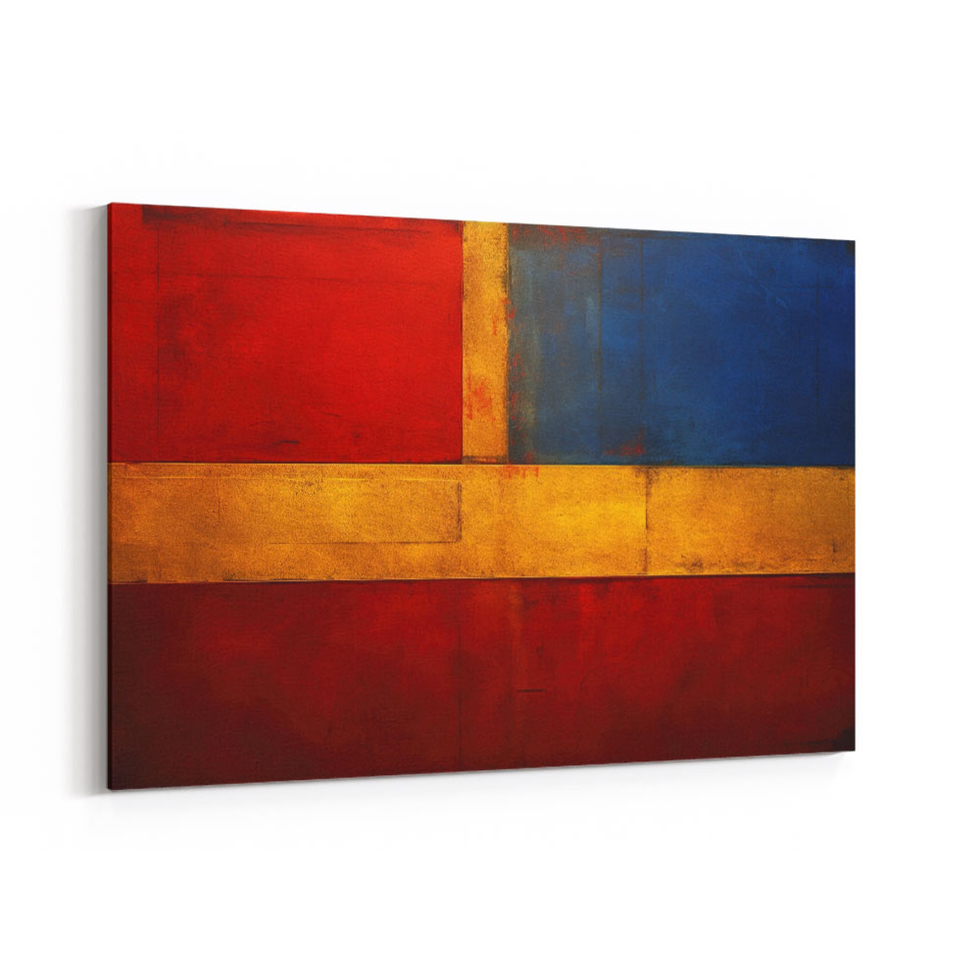 Blue, Gold & Red Abstract Rectangles In Rothko Style Wall Art