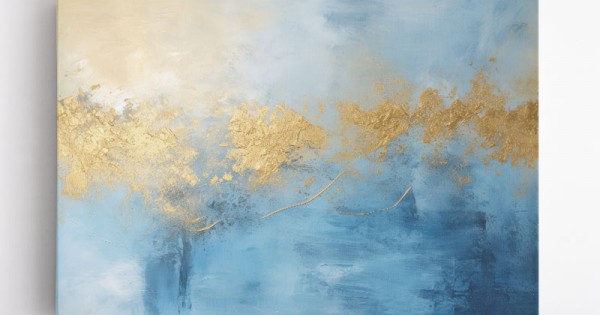 Gold Stroke on Blue Abstract Wall Art