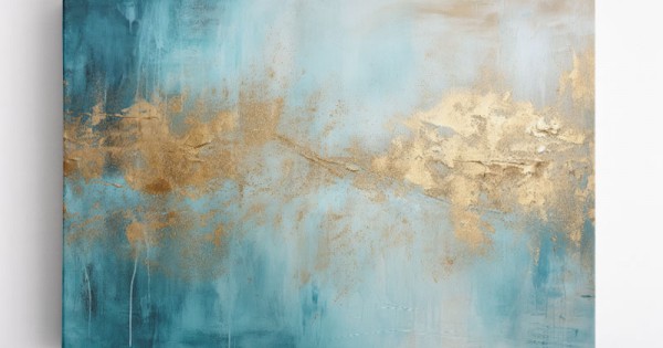Gold Stroke on Blue Abstract 3 Wall Art