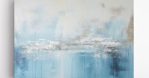 Silver Stroke on Blue Abstract 2 Wall Art