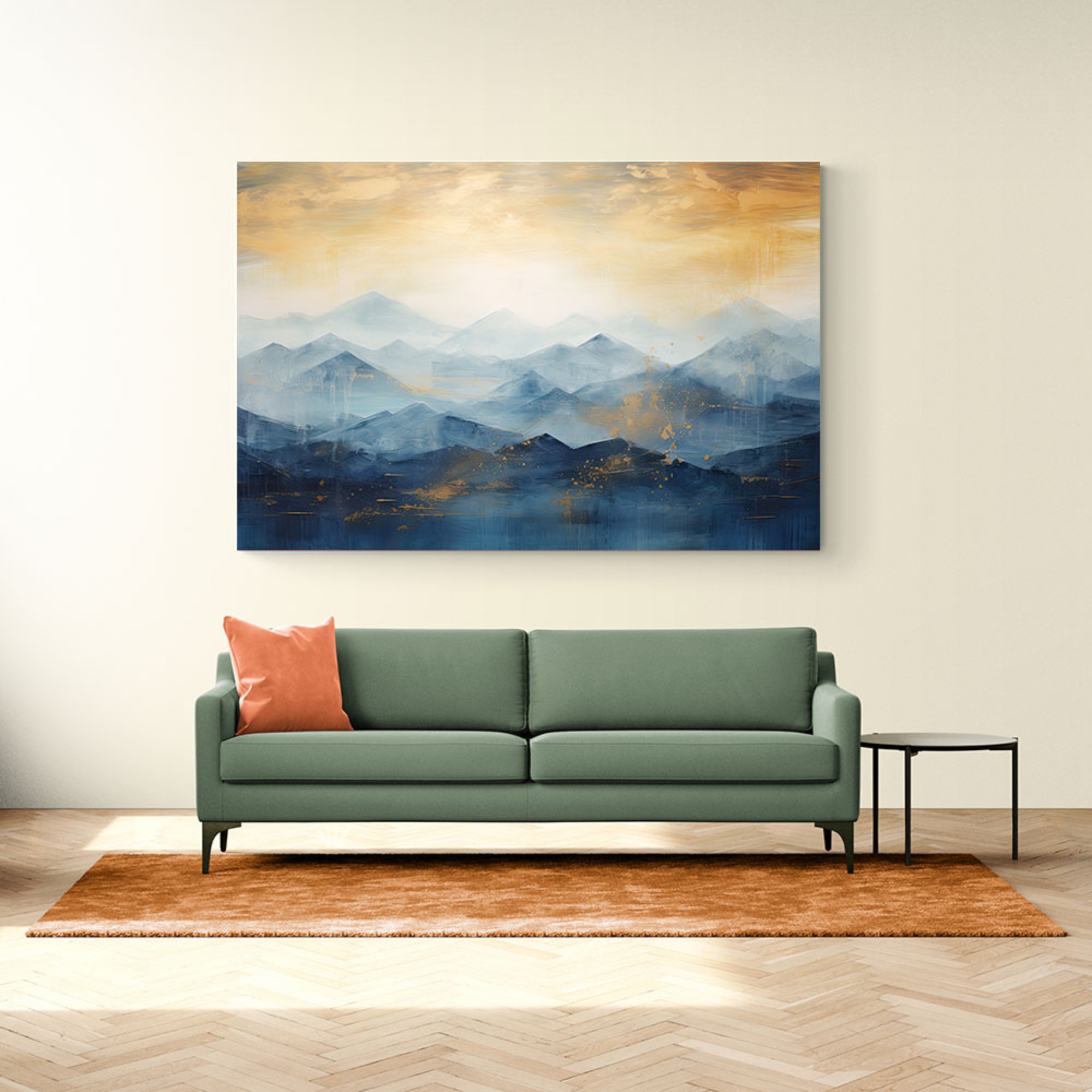 Mountains in Blue & Gold Abstract Wall Art