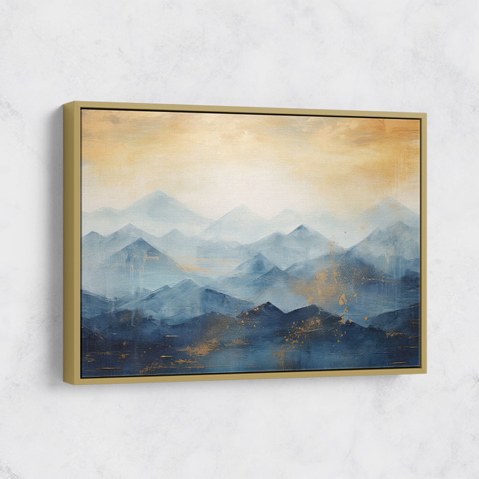 Mountains in Blue & Gold Abstract Wall Art