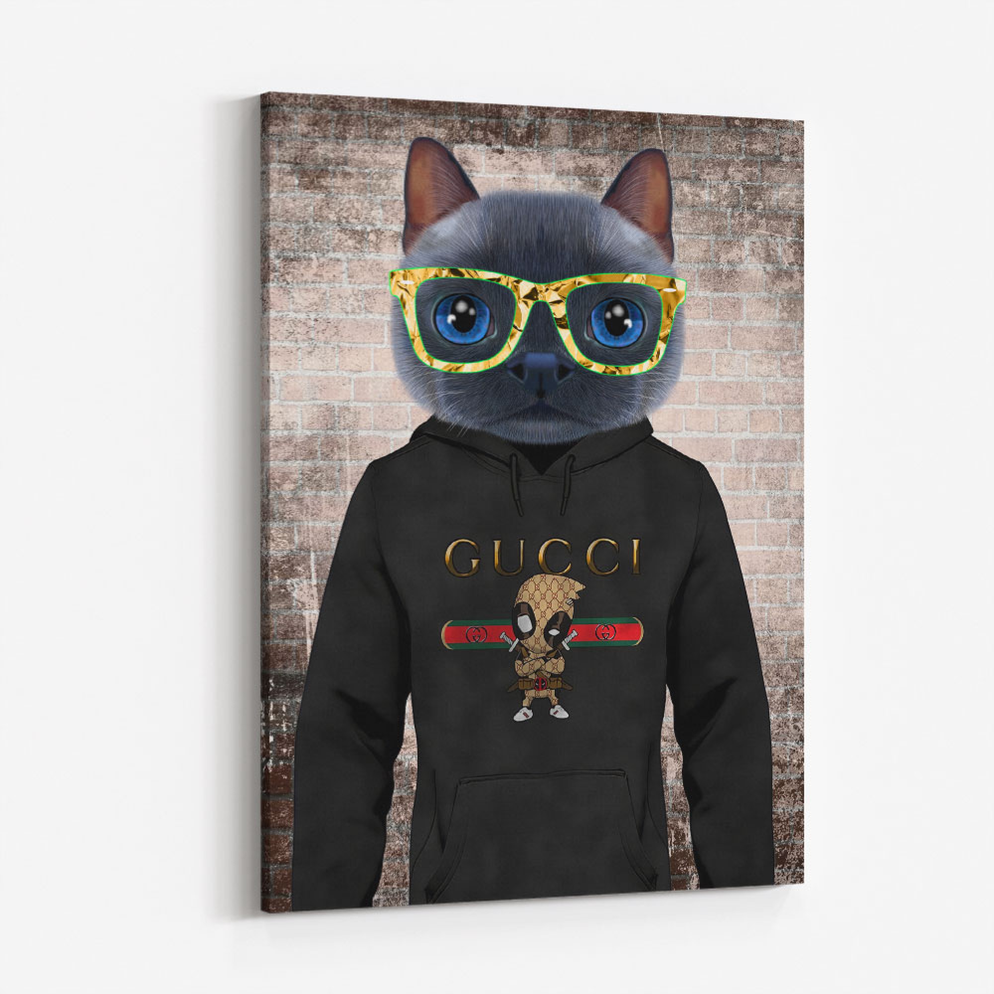 Cat in a Hoodie with Gold Glasses Wall Art