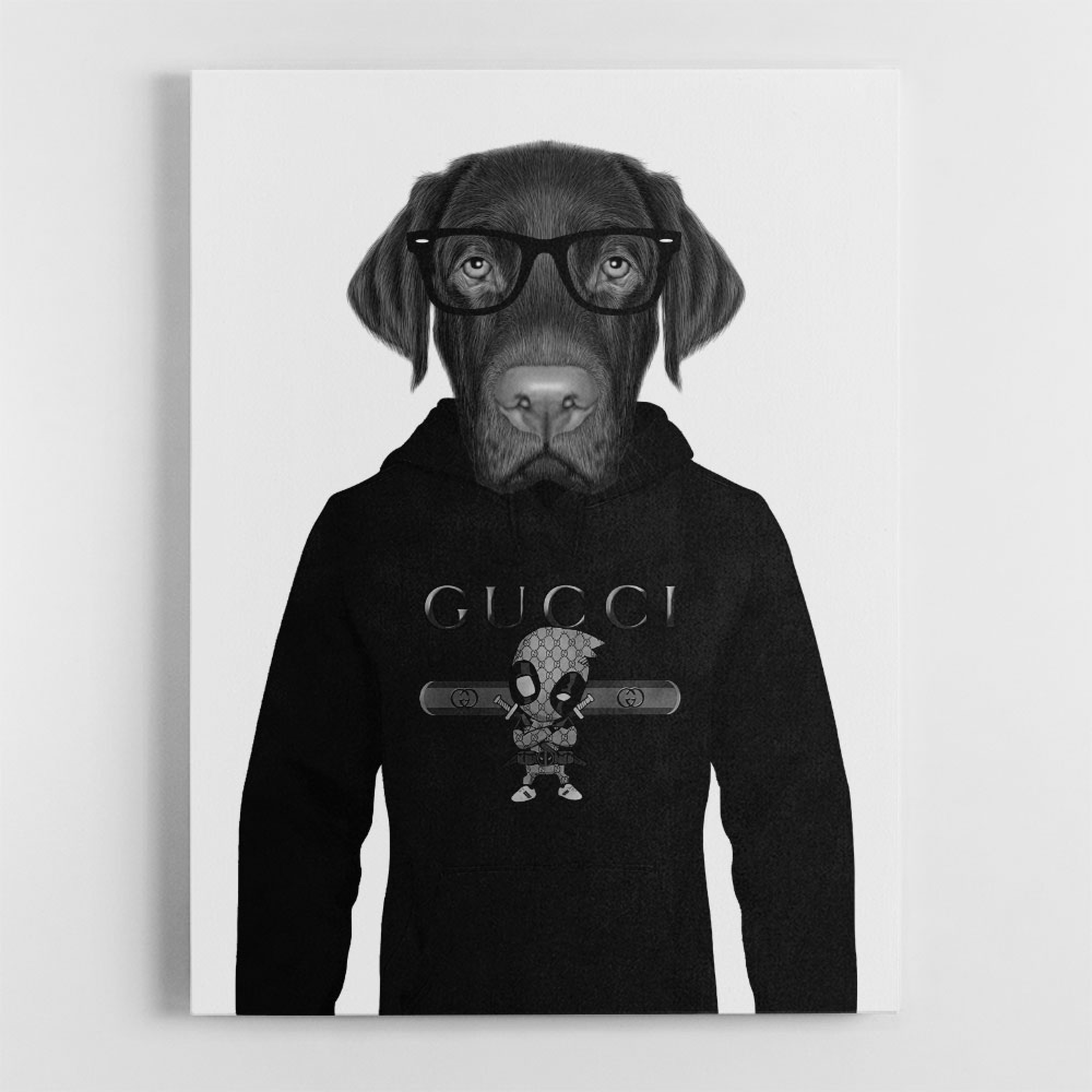 Chocolate Labrador Hoodie Black and White Wall Art