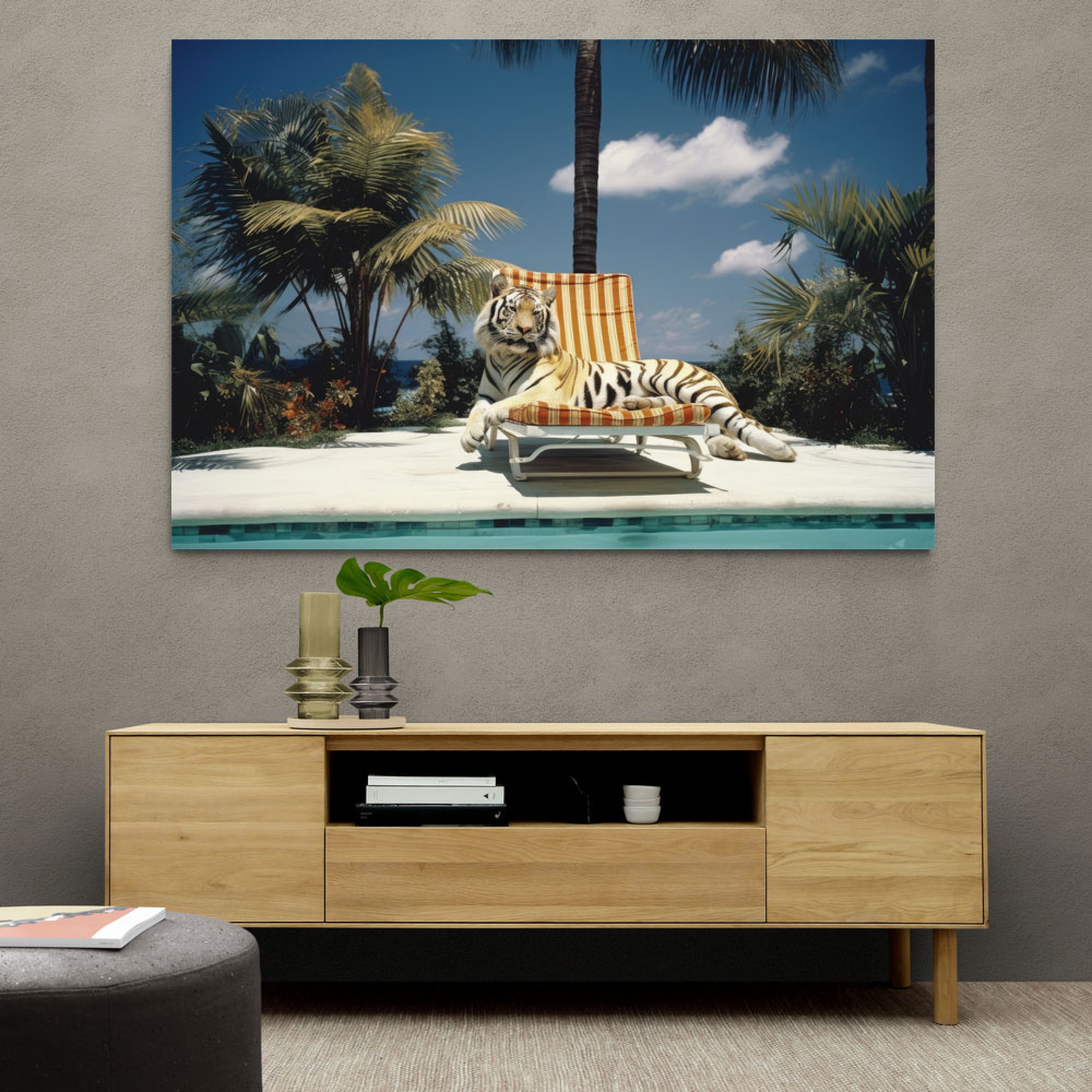 Sunbathing Tiger at The Pool Wall Art