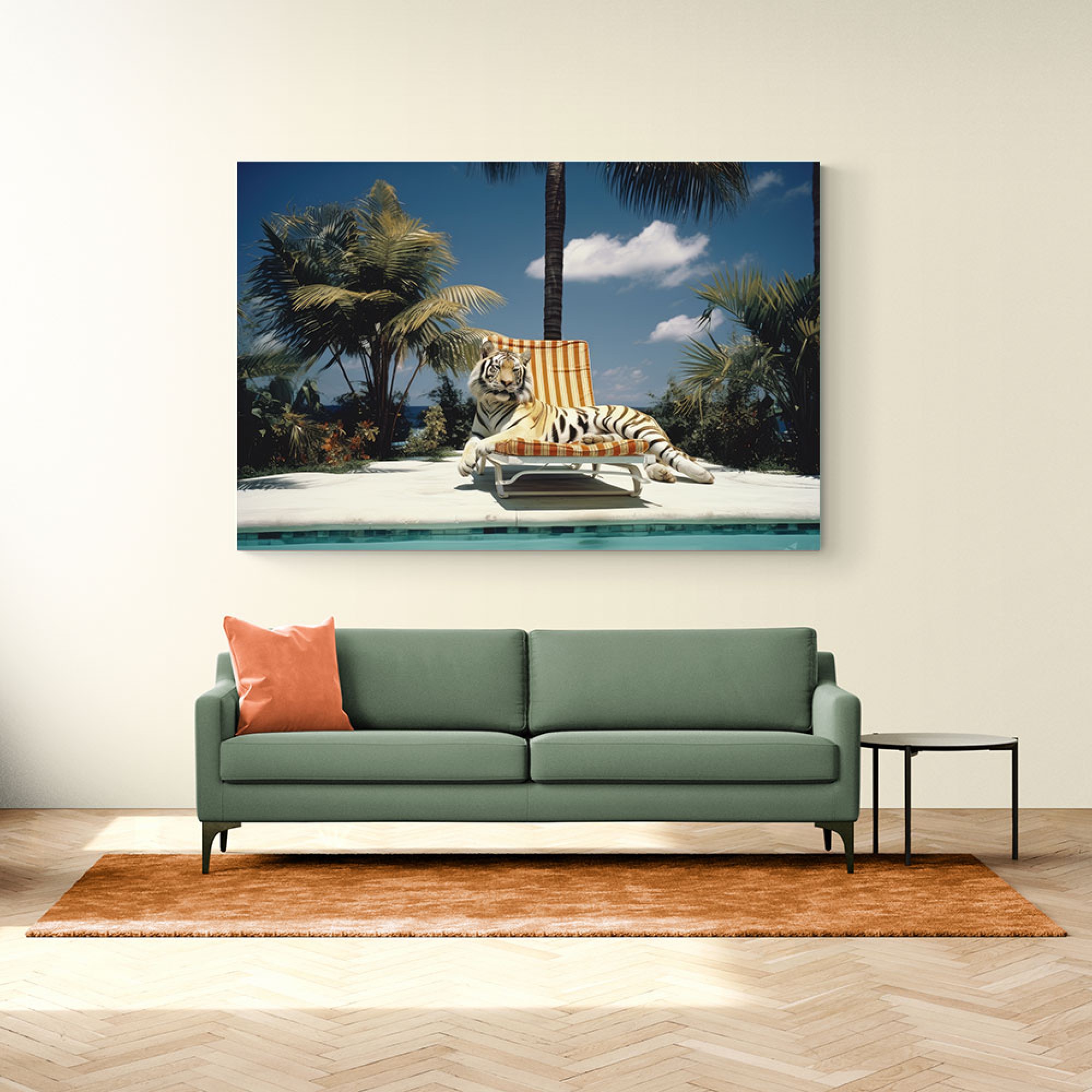 Sunbathing Tiger at The Pool Wall Art