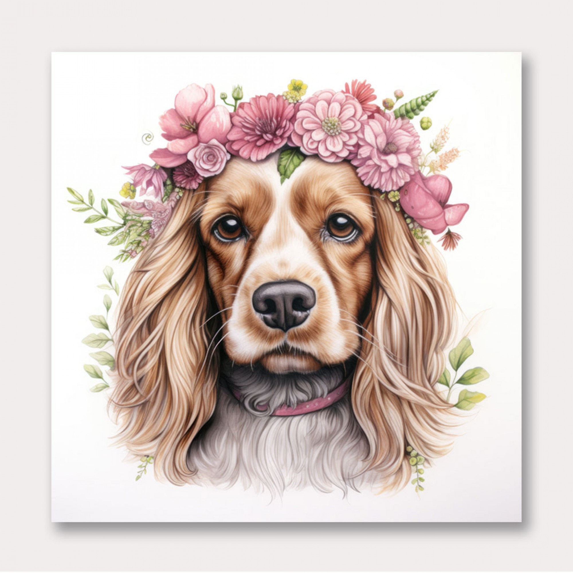 Cocker Spaniel Pink Flowers Wall Art