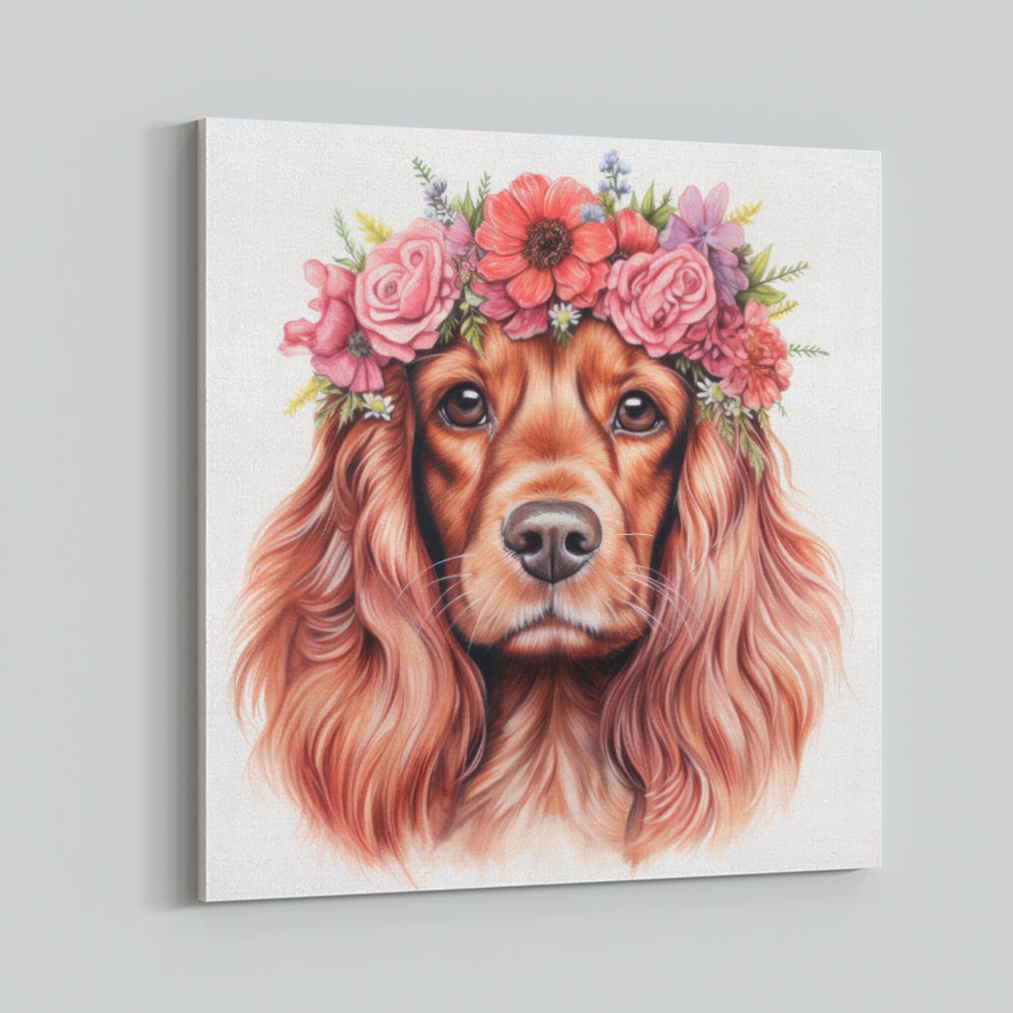 Cocker Spaniel Pink Flowers 2 Wall Art