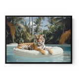 Tiger Floating at The Pool Wall Art