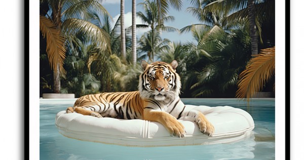 Tiger Floating at The Pool Wall Art