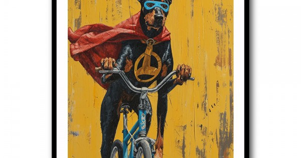 Doberman Superhero Cycling Wall Art