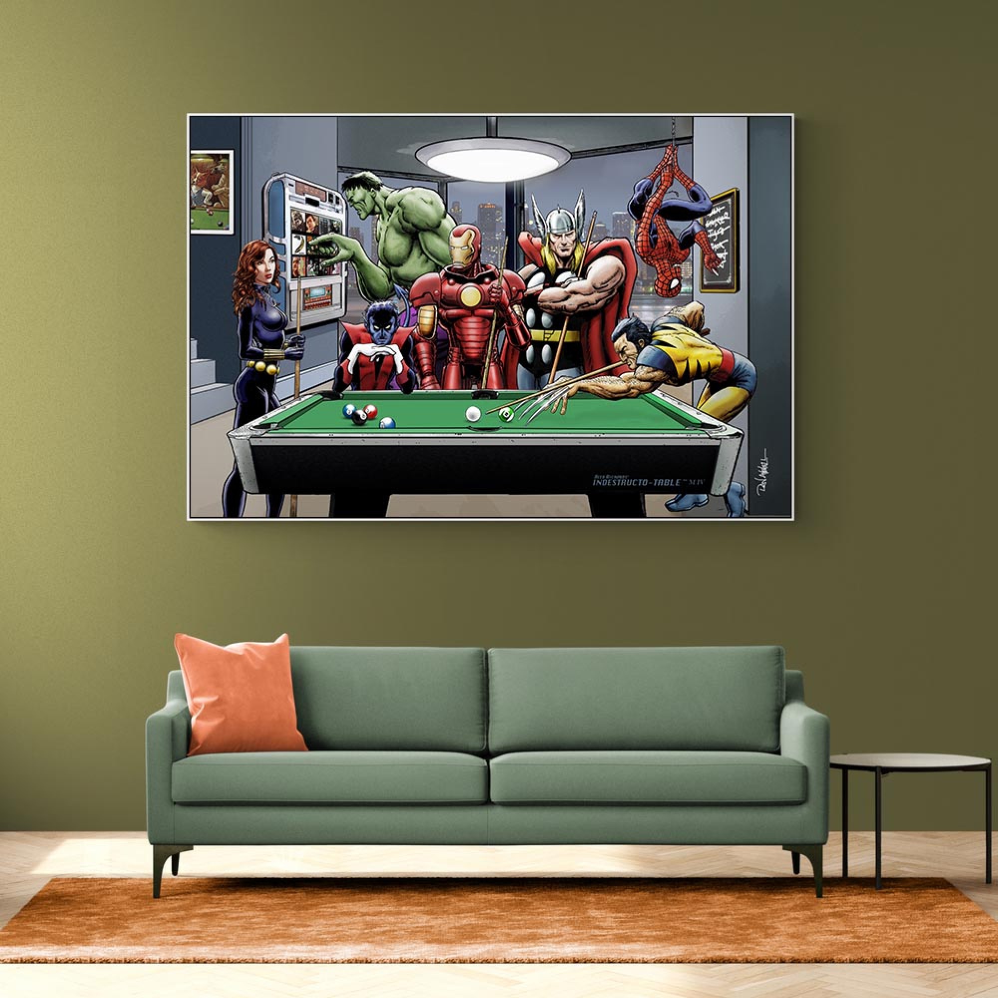 Afterhours Marvel Superheroes Relax Playing Pool Wall Art