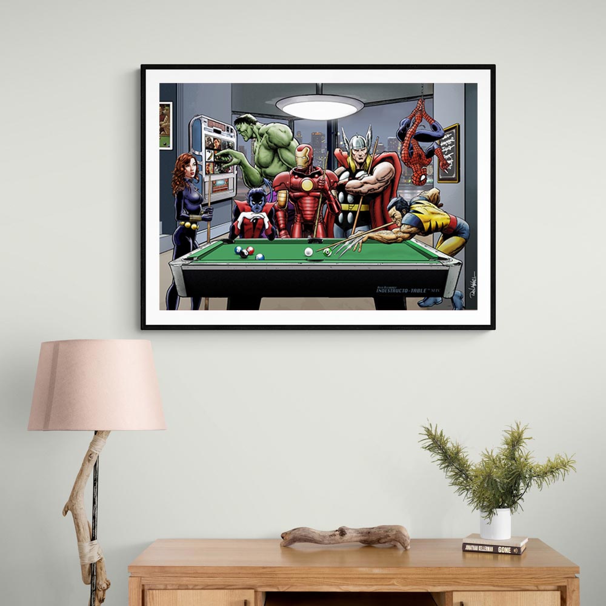 Afterhours Marvel Superheroes Relax Playing Pool Wall Art