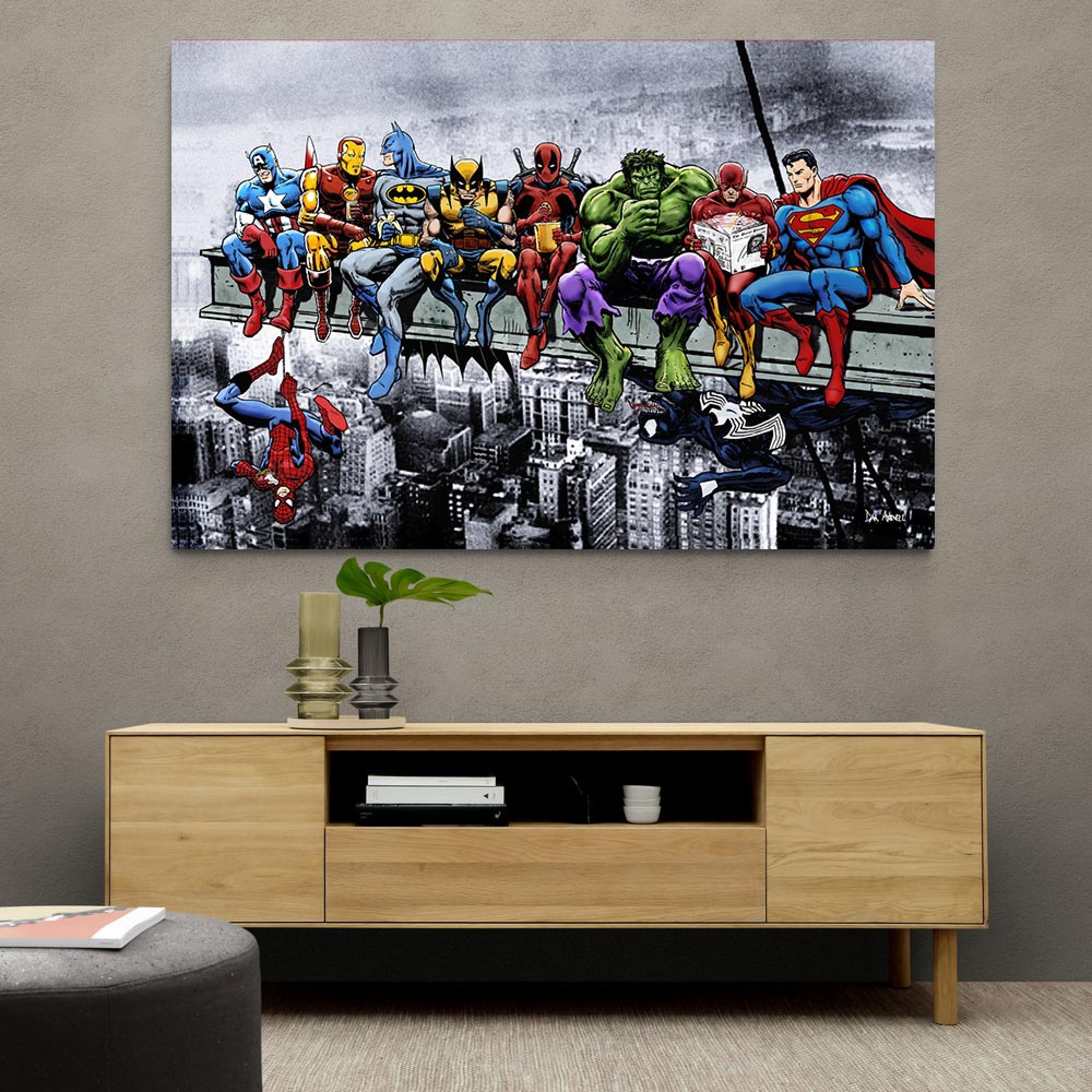 Marvel and DC Superheroes Lunch Atop A Skyscraper Wall Art