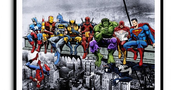 Marvel and DC Superheroes Lunch Atop A Skyscraper Wall Art