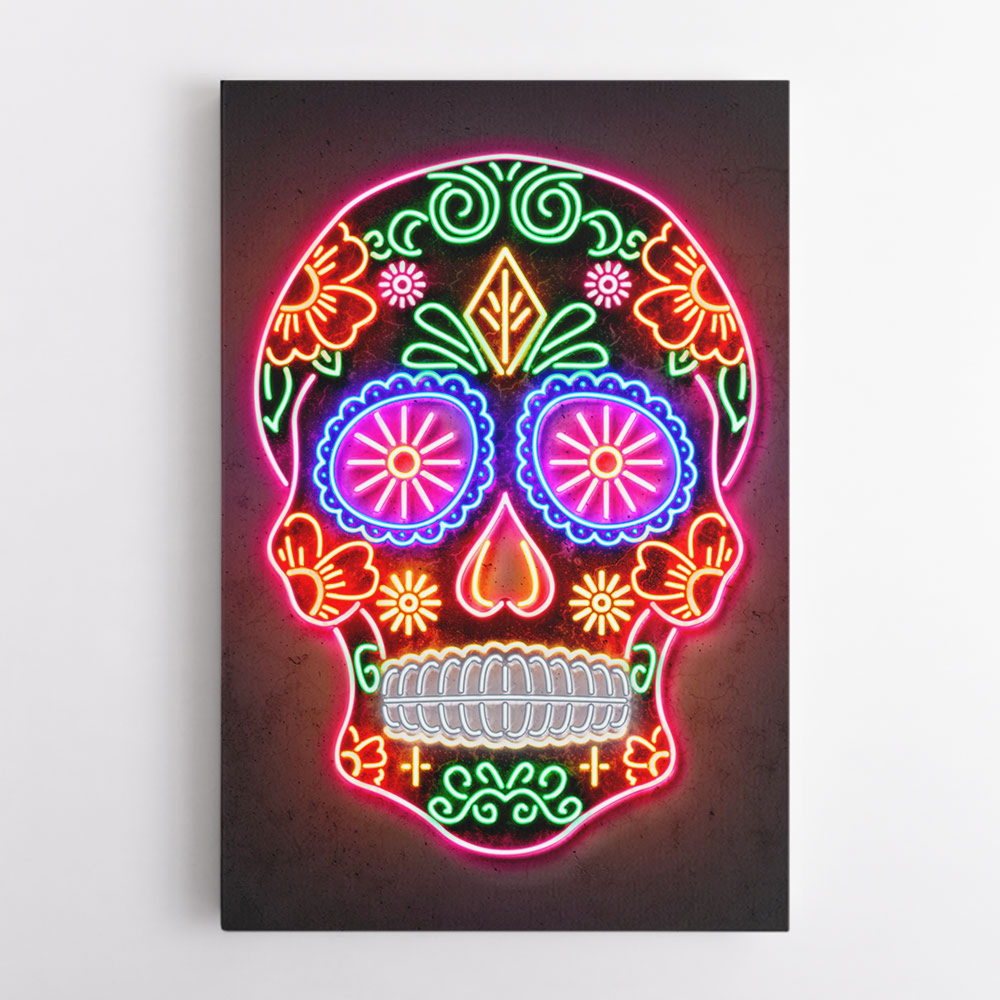 Day of the Dead Skull Neon Style Wall Art