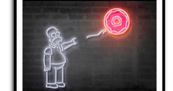 Homer Balloon Donut Neon Style Wall Art