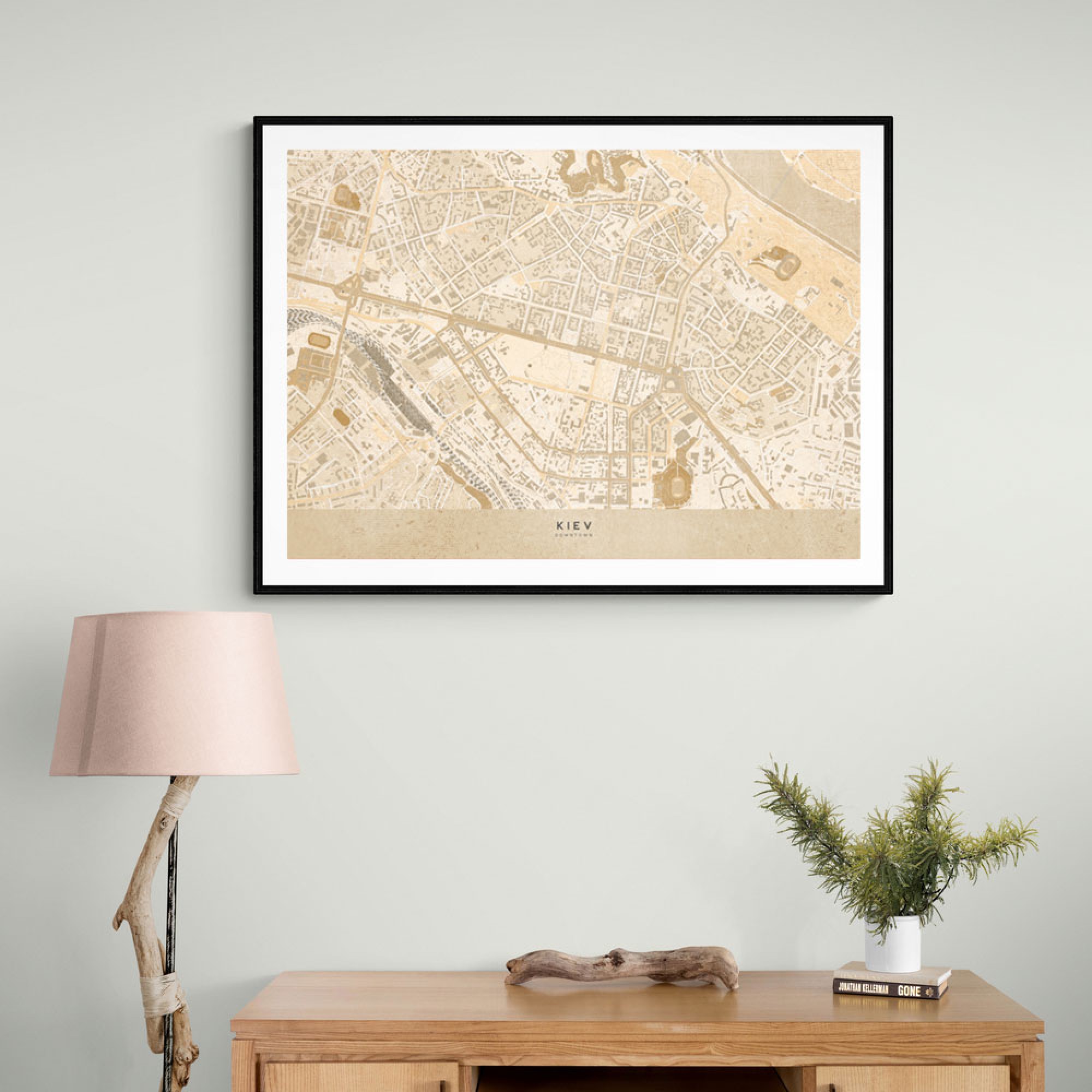 Sepia map of Kiev downtown Wall Art
