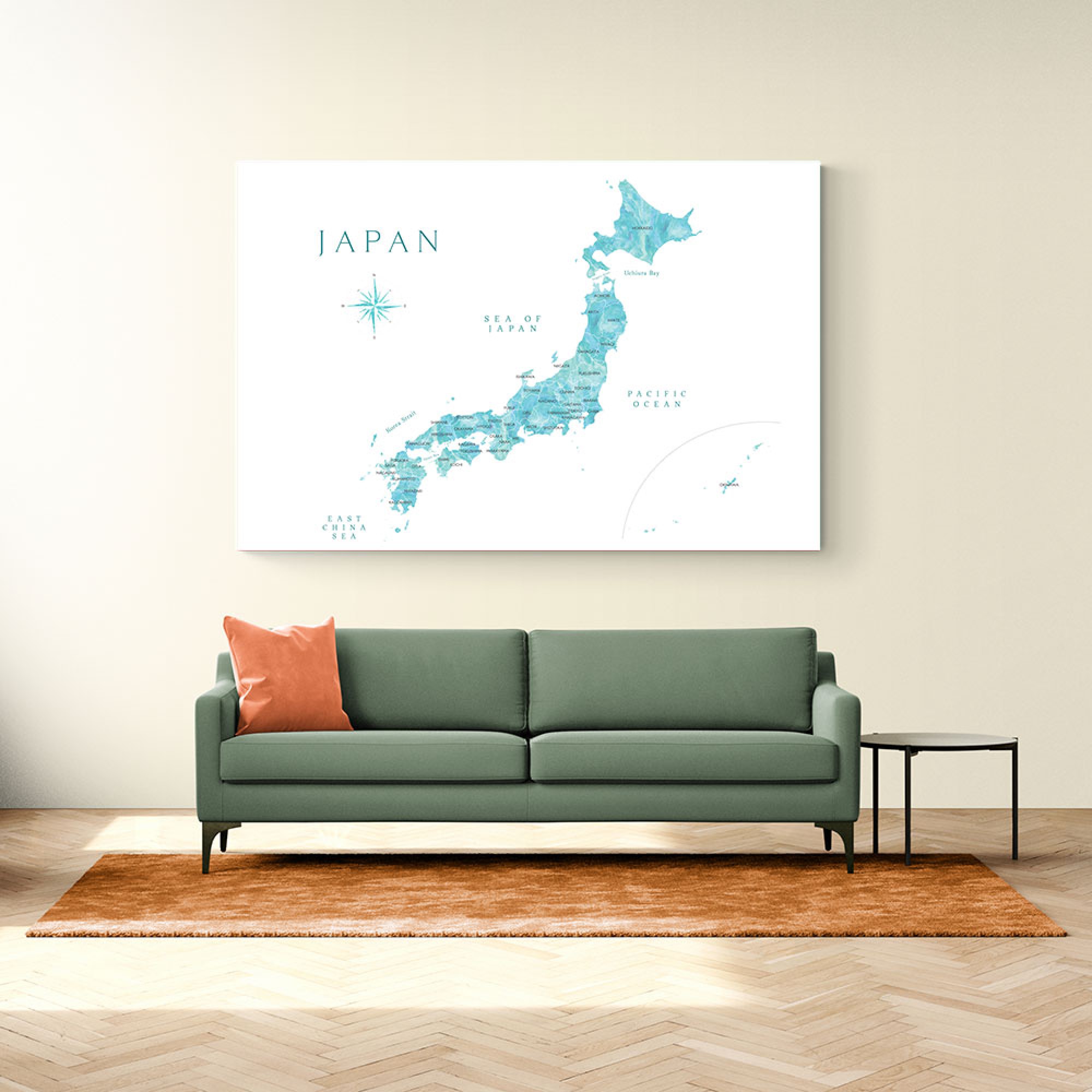 Aquamarine watercolor Japan map Wall Art