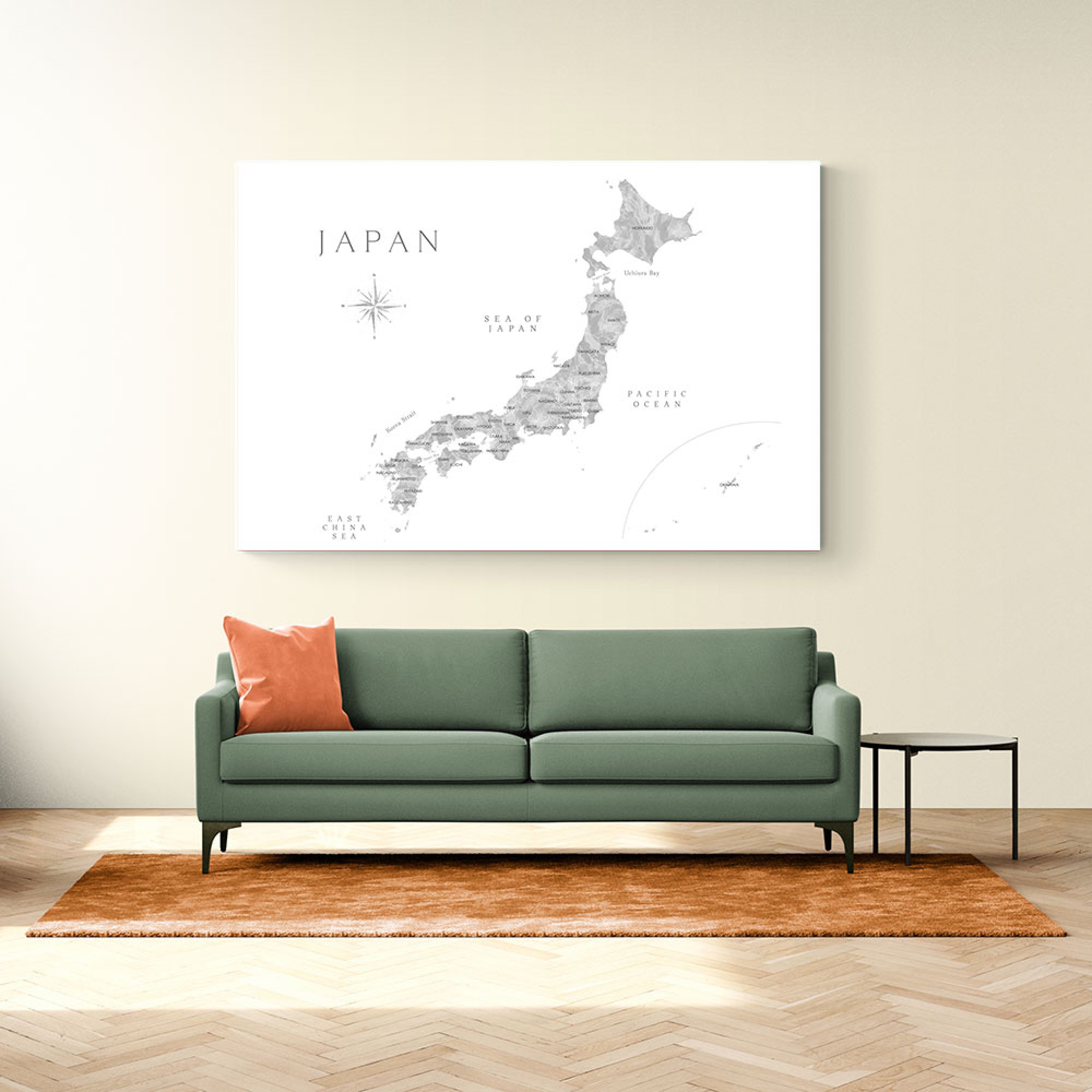 Gray watercorlor map of Japan Wall Art