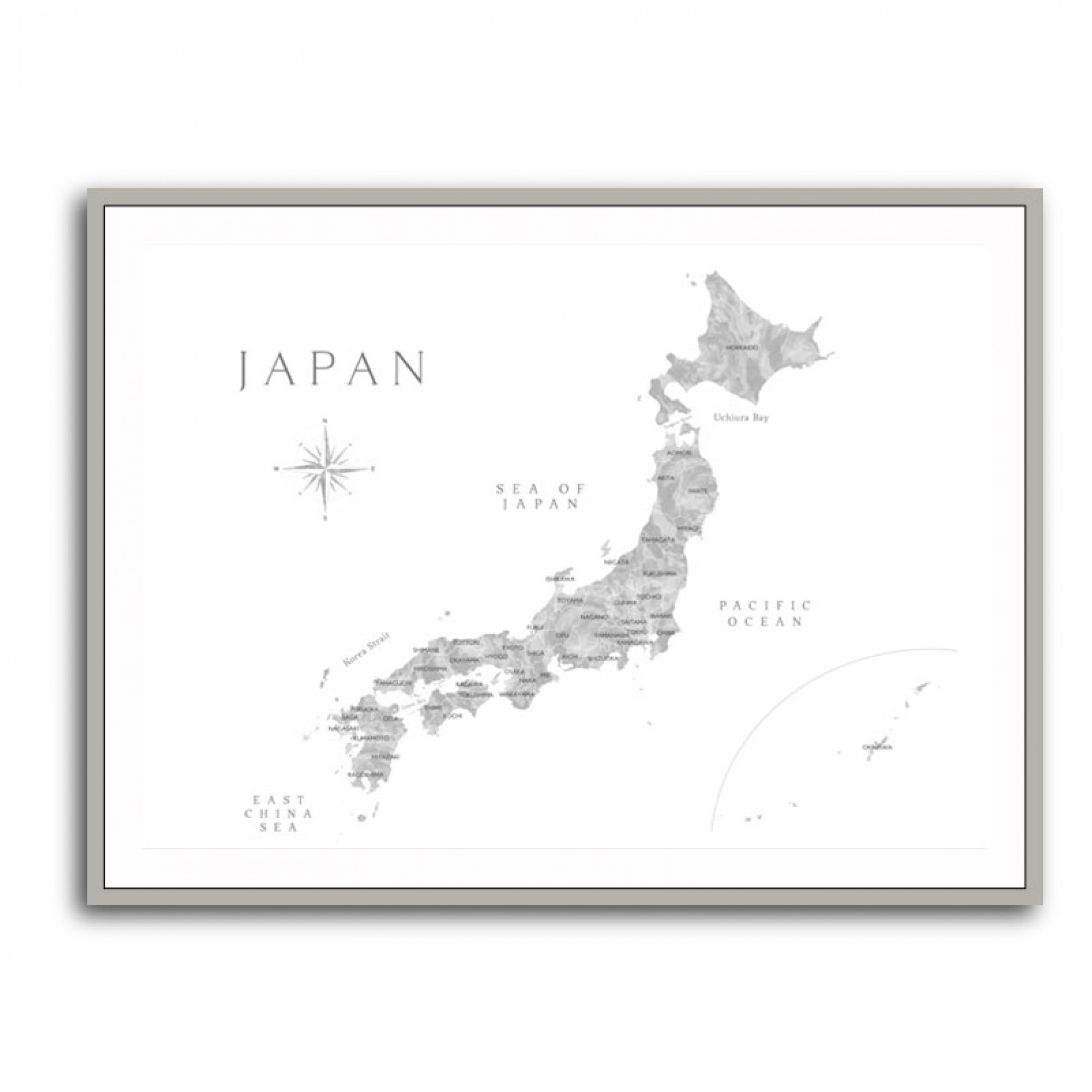 Gray watercorlor map of Japan Wall Art