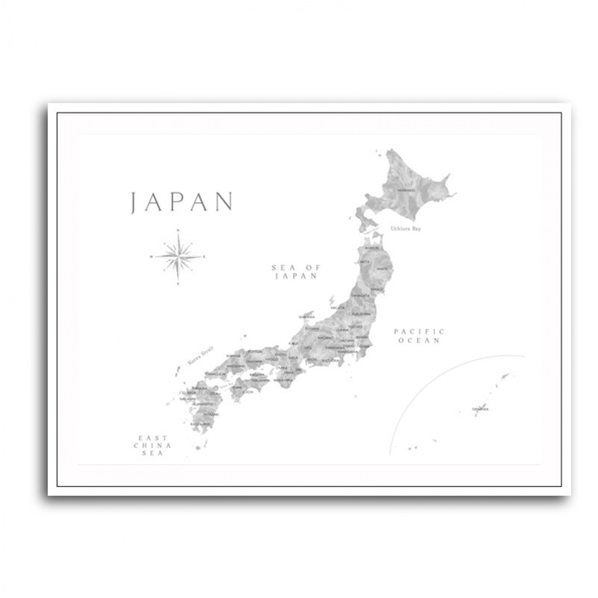 Gray watercorlor map of Japan Wall Art