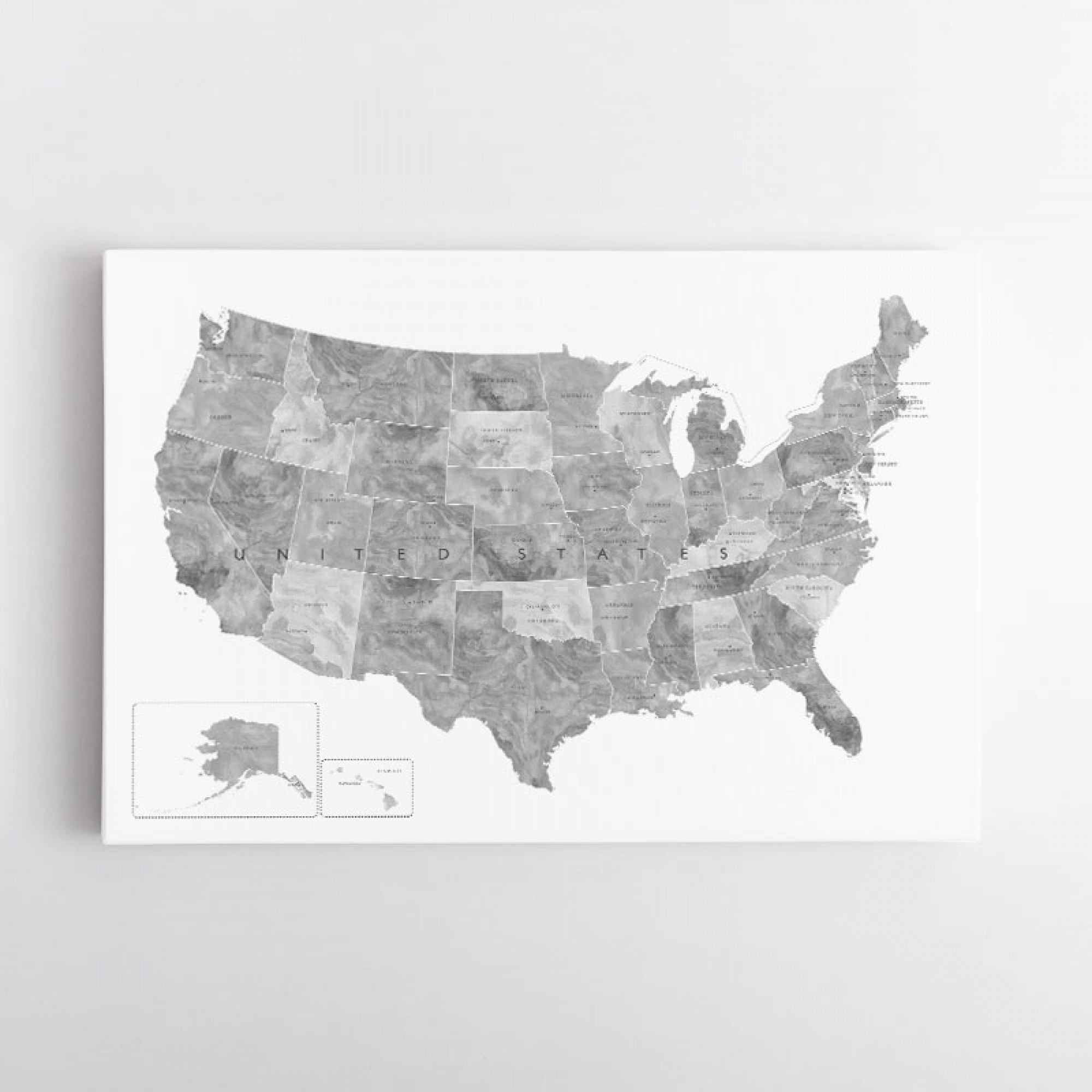 Gray watercolor map of the US Wall Art