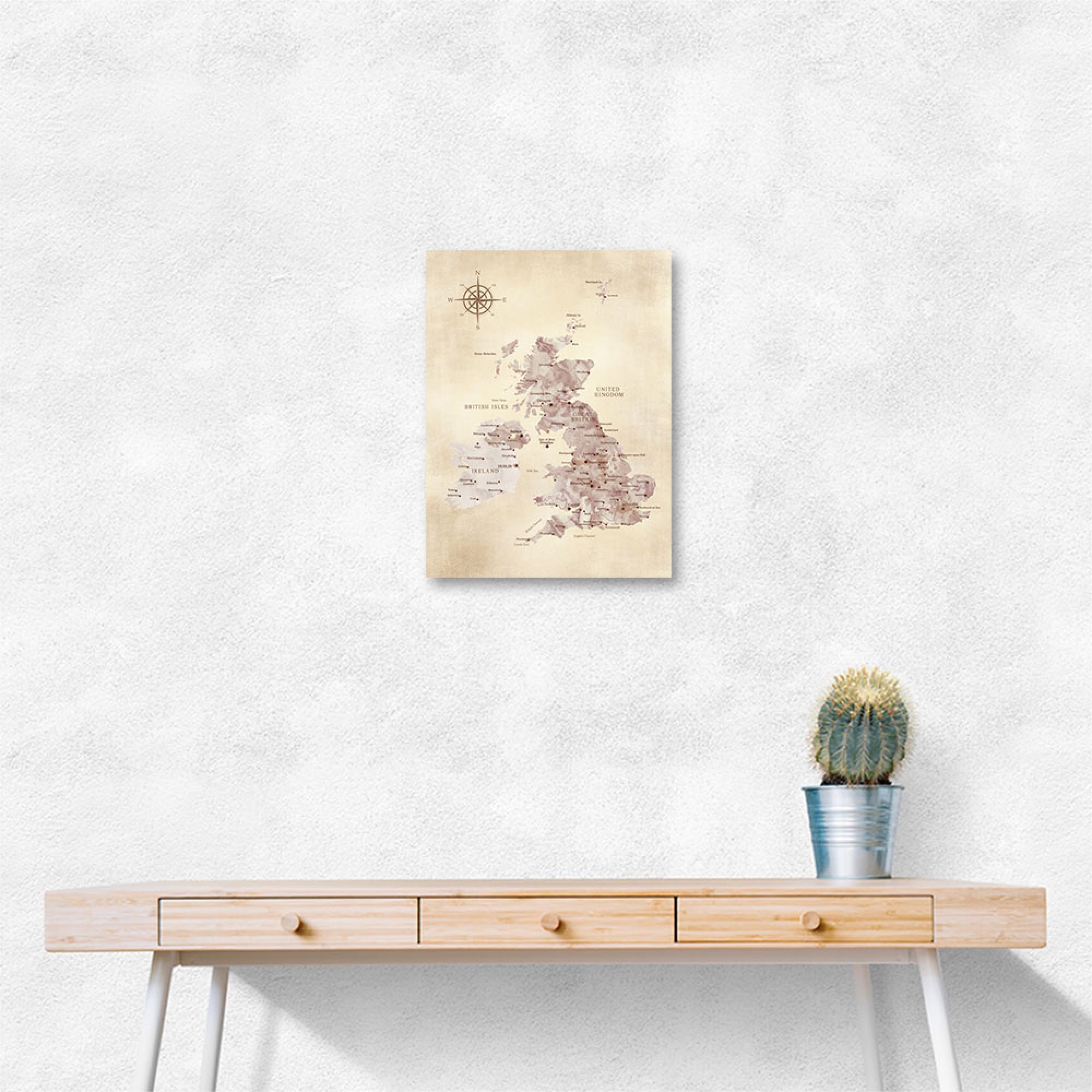 Sepia map of the United Kingdom Wall Art