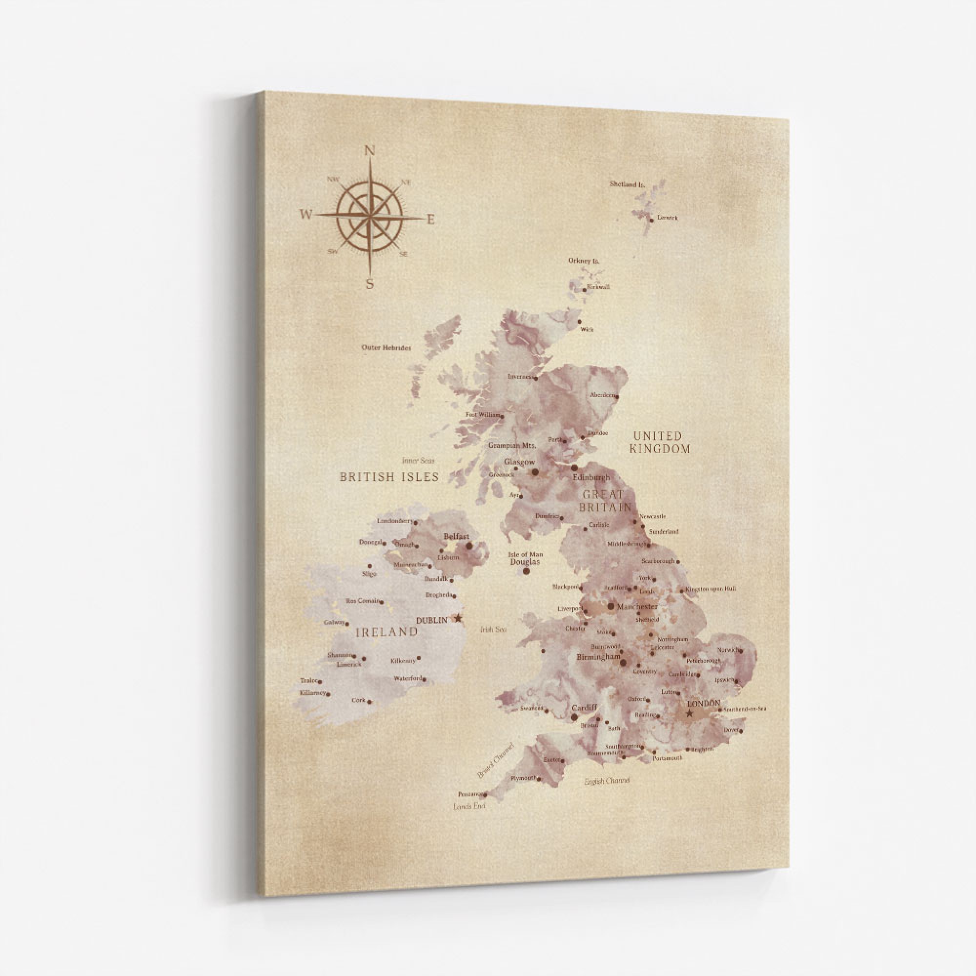 Sepia map of the United Kingdom Wall Art