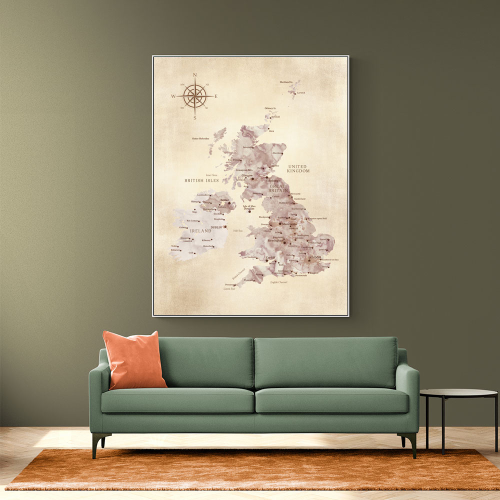 Sepia map of the United Kingdom Wall Art
