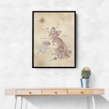 Sepia map of the United Kingdom Wall Art