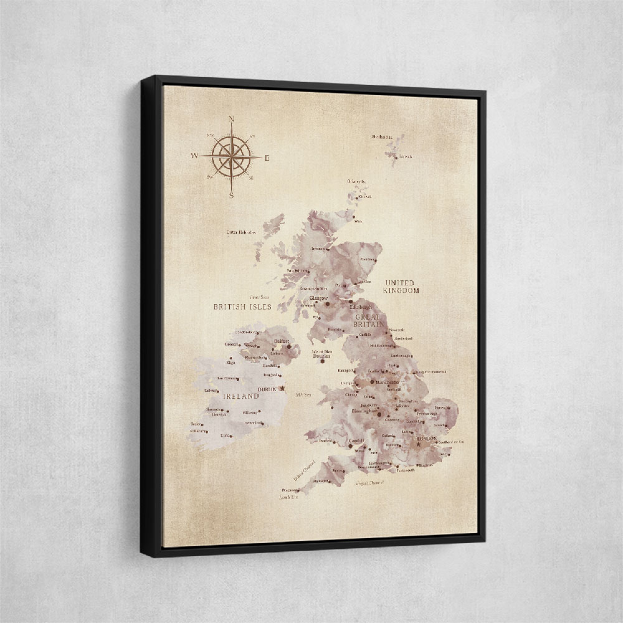 Sepia map of the United Kingdom Wall Art