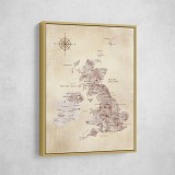 Sepia map of the United Kingdom Wall Art